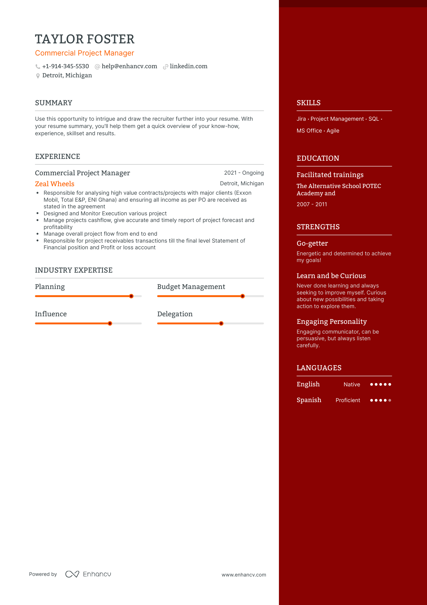 Commercial Project Manager Resume Examples & Guide for 2023 (Layout ...