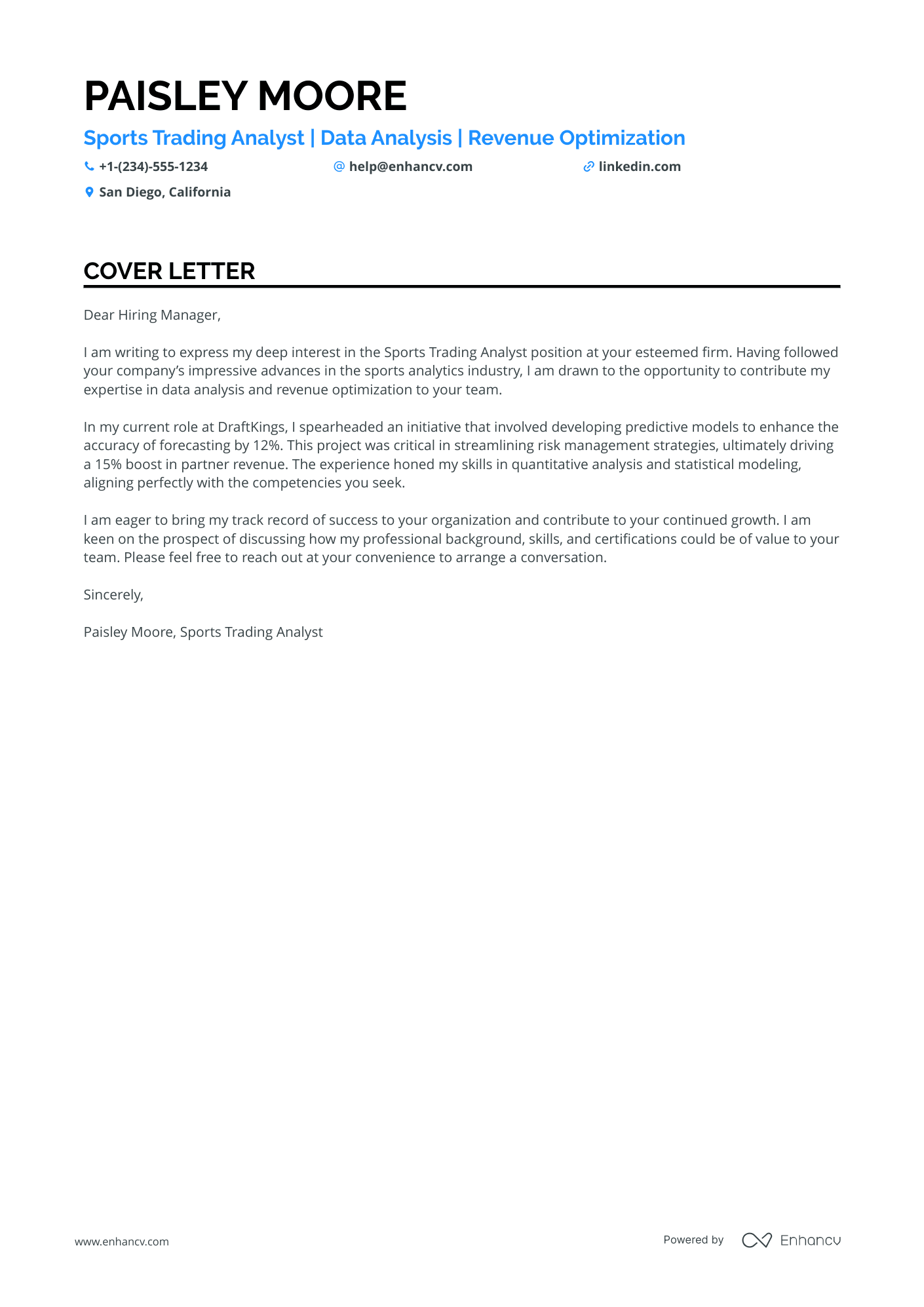 5 Professional Sports Cover Letter Examples and Template for 2026 | Enhancv