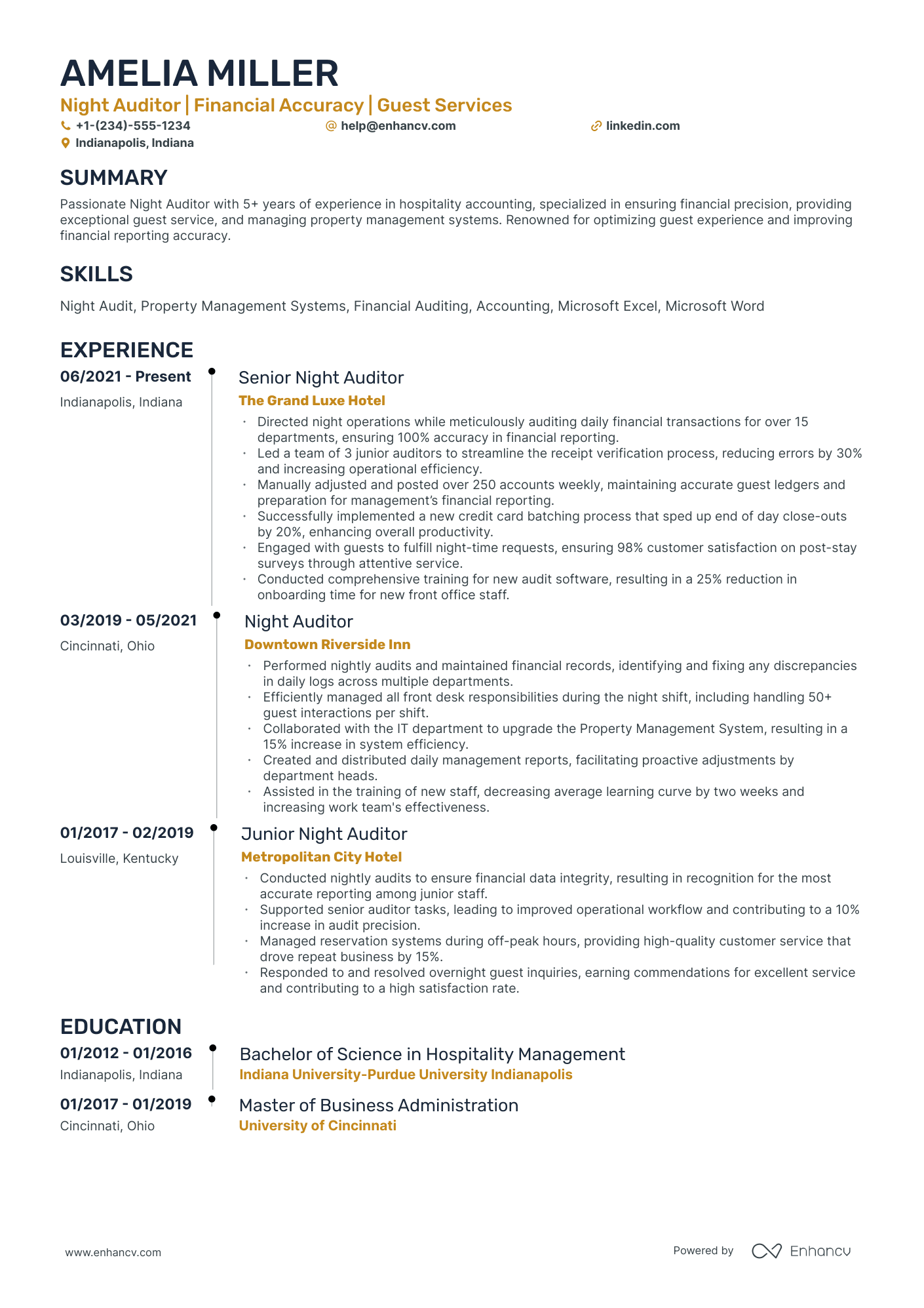 10 Night Auditor Resume Examples & Guide for 2025