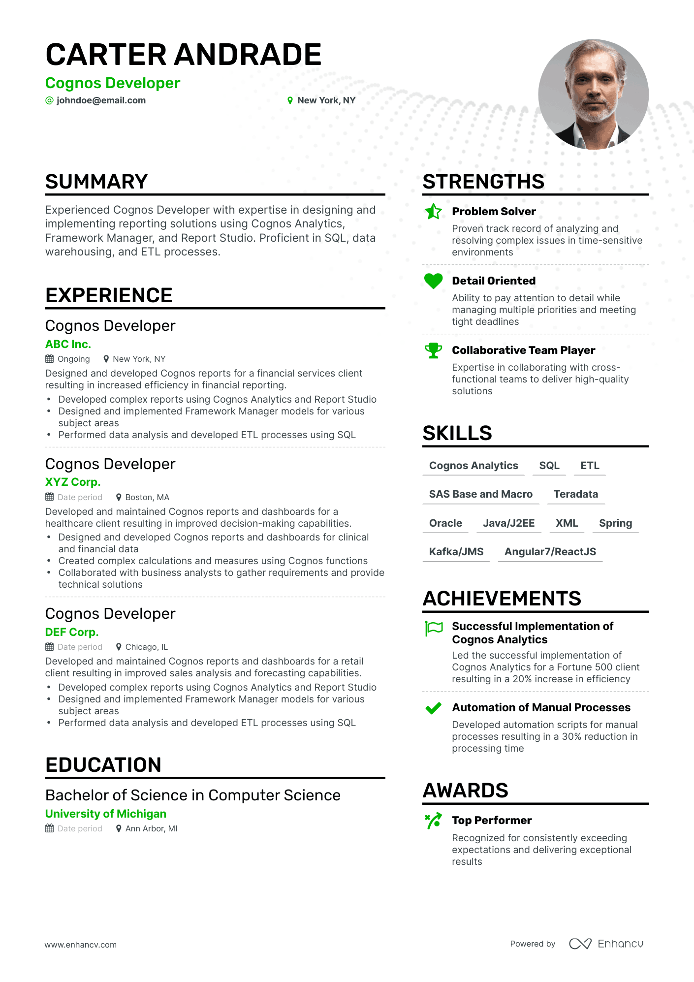 5 Cognos Developer Resume Examples & Guide for 2024