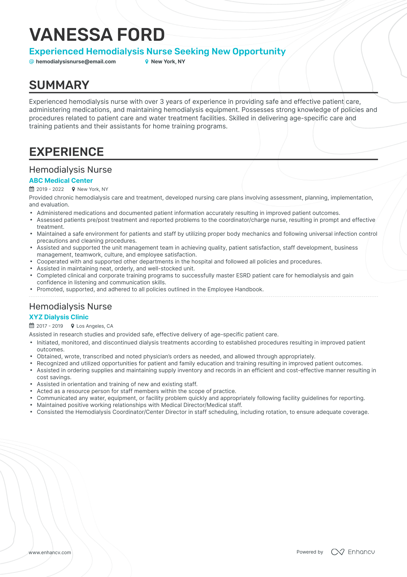 5 Hemodialysis Nurse Resume Examples & Guide for 2023