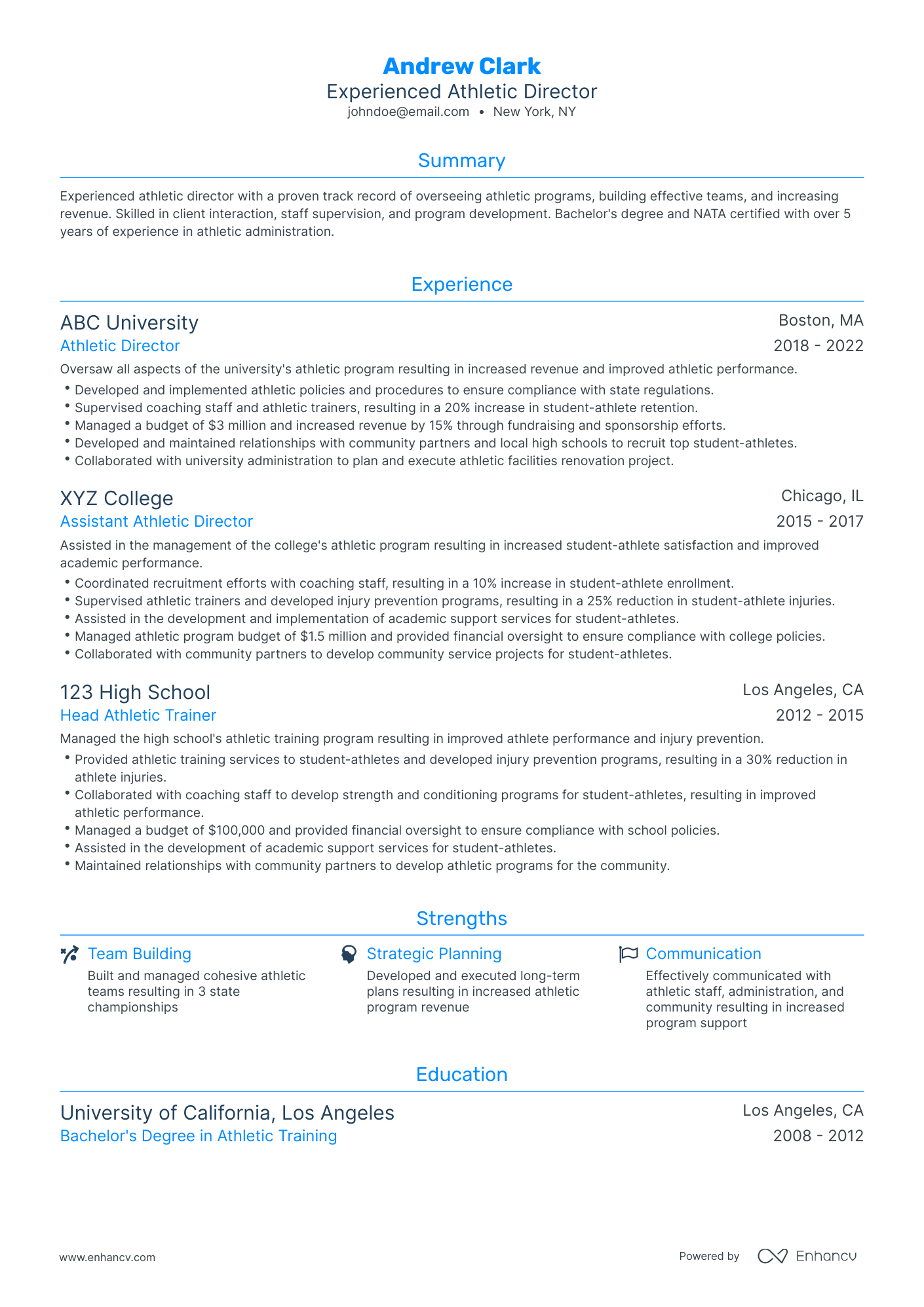 5 Athletic Director Resume Examples & Guide for 2024