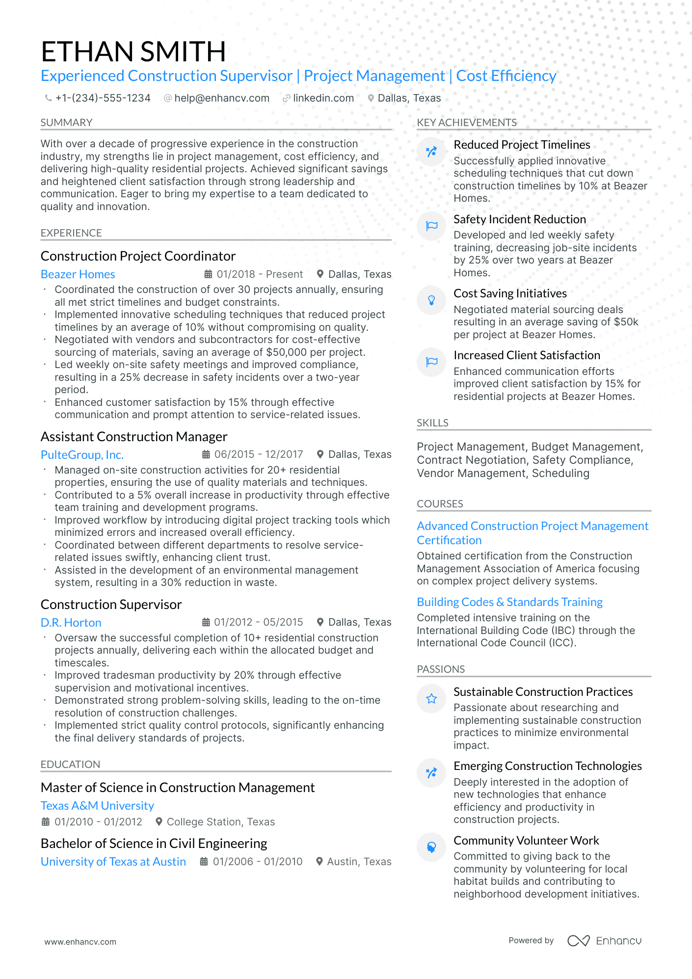10 Construction Manager Resume Examples & Guide for 2026