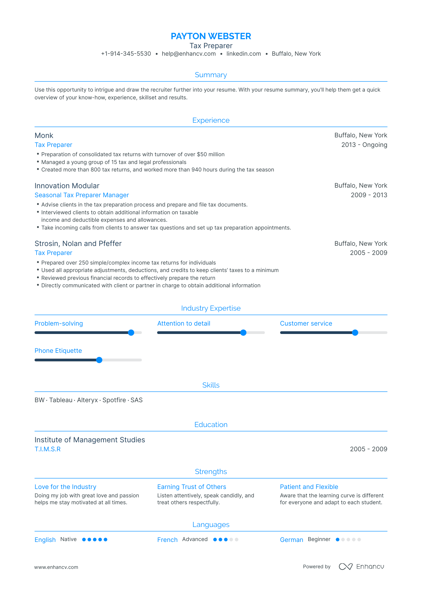 Tax Preparer Resume Examples & Guide for 2023 (Layout, Skills, Keywords ...