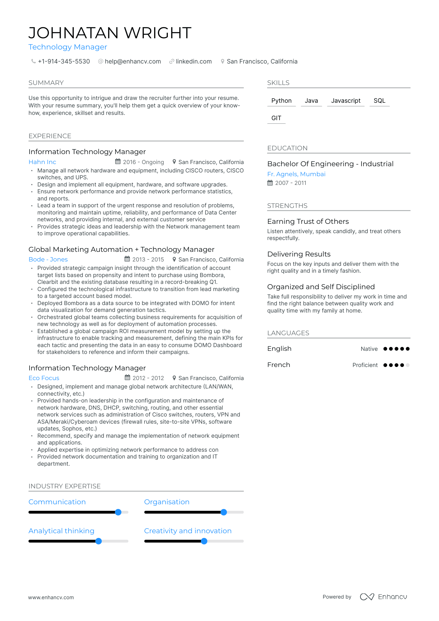 Technology Manager Resume Examples & Guide for 2023 (Layout, Skills ...