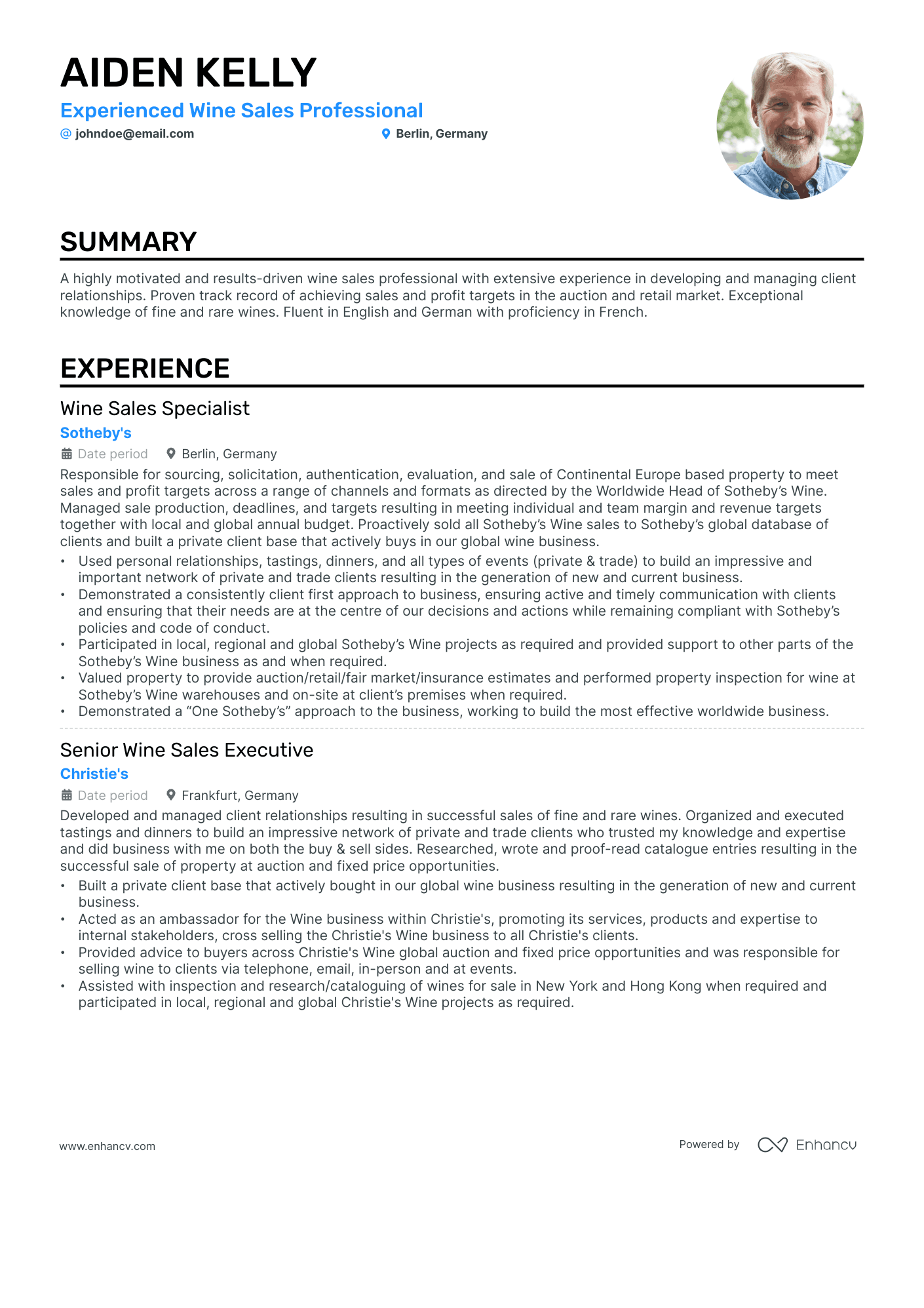 5 Wine Sale Resume Examples & Guide for 2024