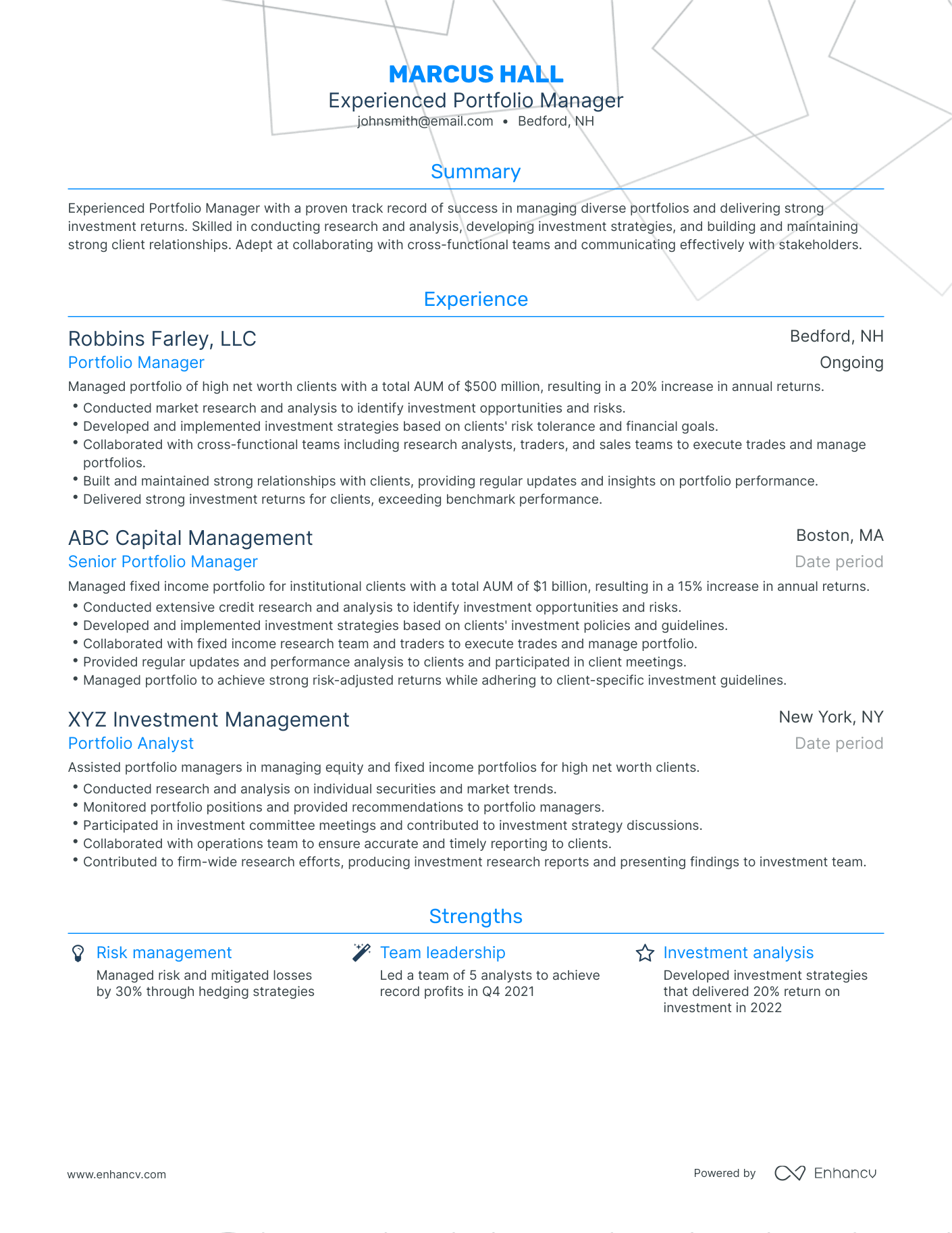 5 Portfolio Manager Resume Examples & Guide for 2023