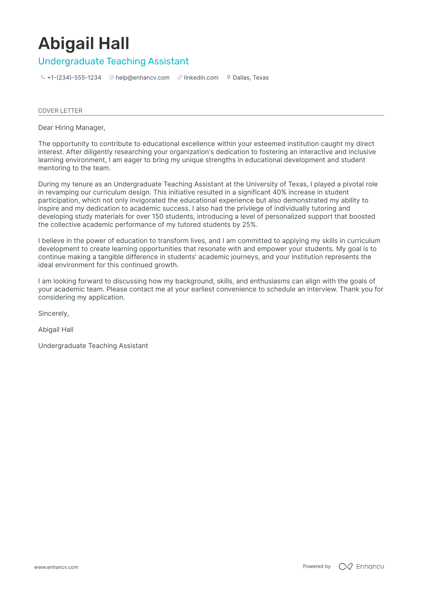 9 Professional Teacher Assistant Cover Letter Examples and Template for ...