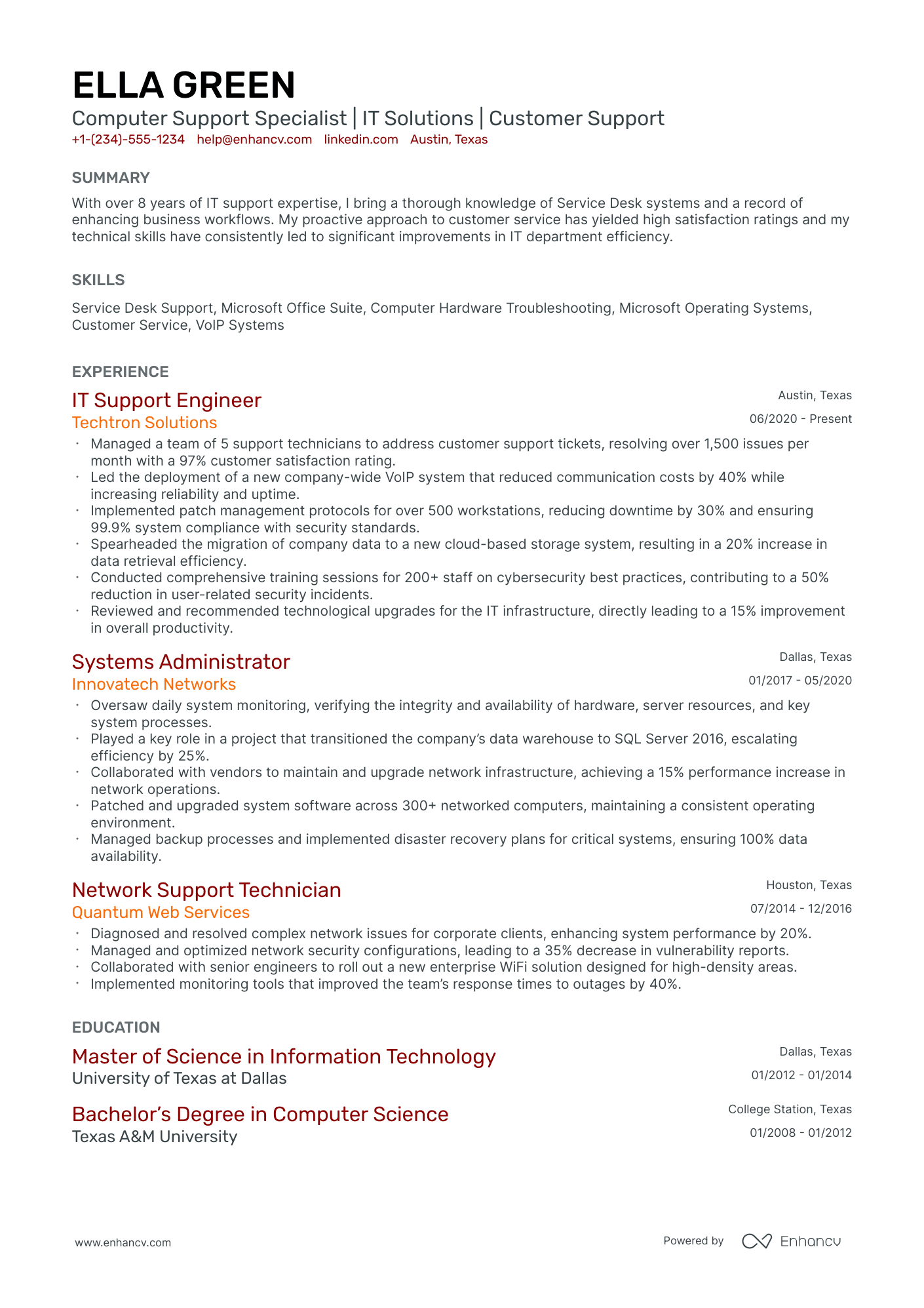 10 Computer Support Specialist Resume Examples & Guide for 2025