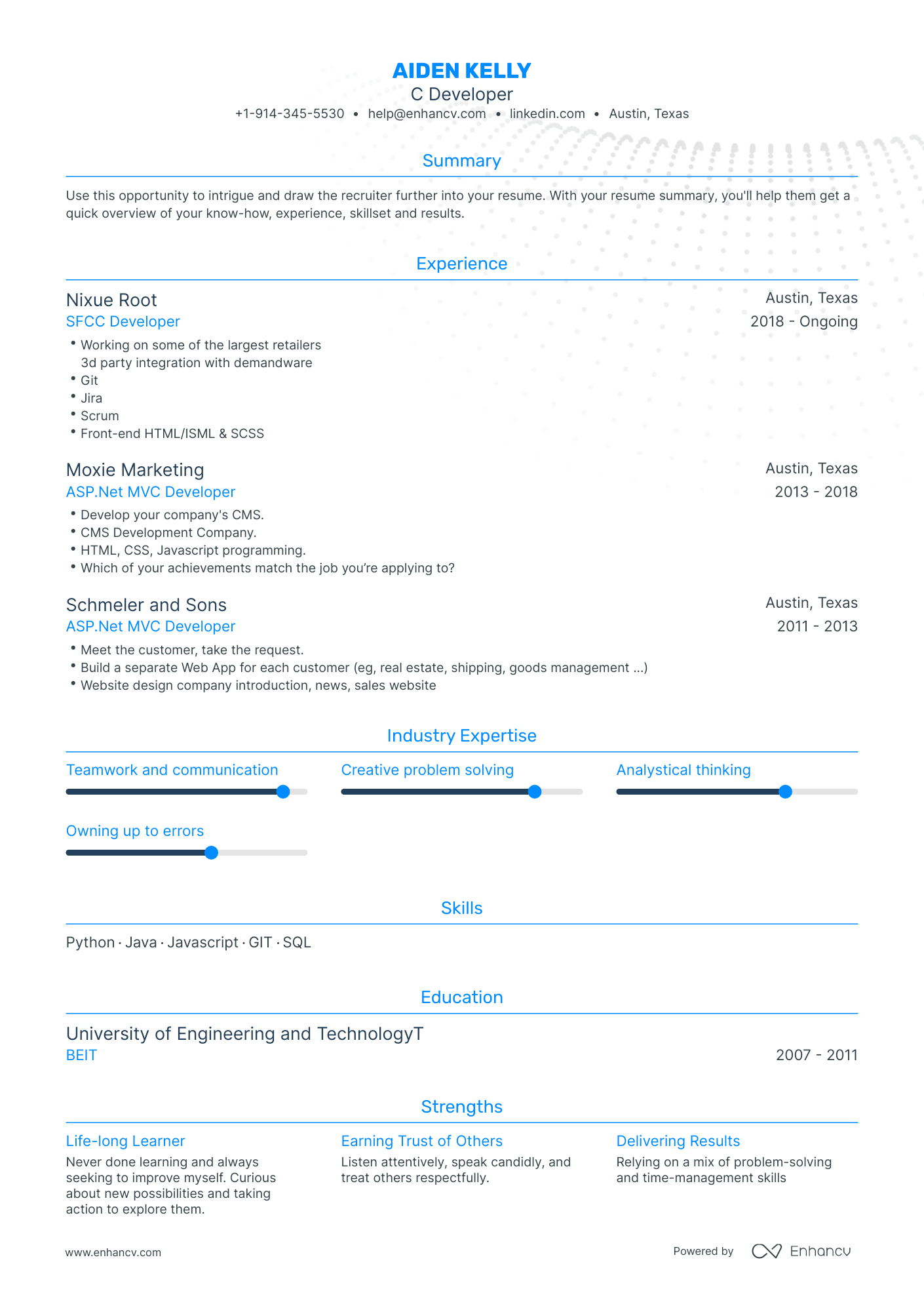 C Developer Resume Examples & Guide for 2023 (Layout, Skills, Keywords ...