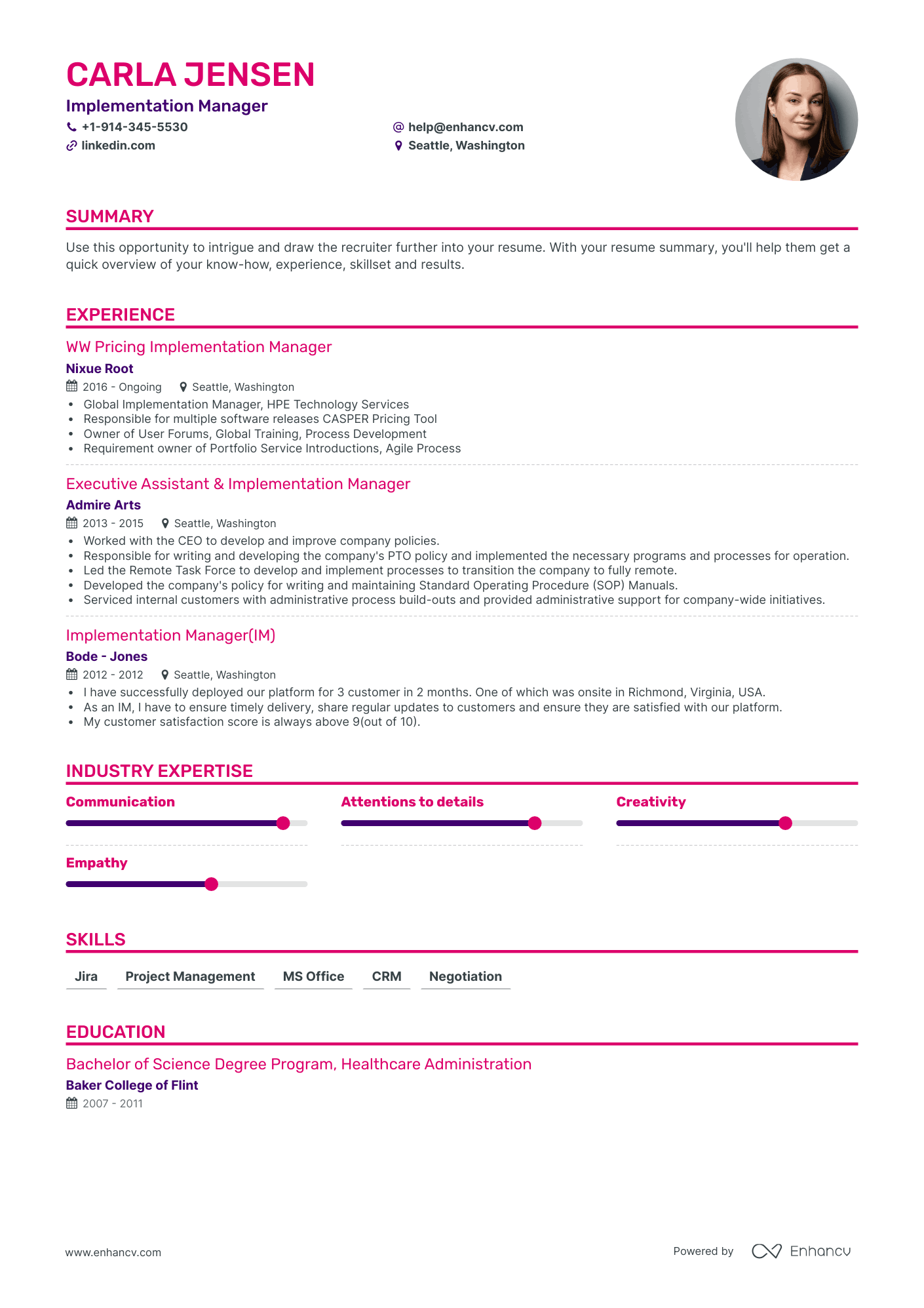 Implementation Manager Resume Examples & Guide for 2023 (Layout, Skills ...