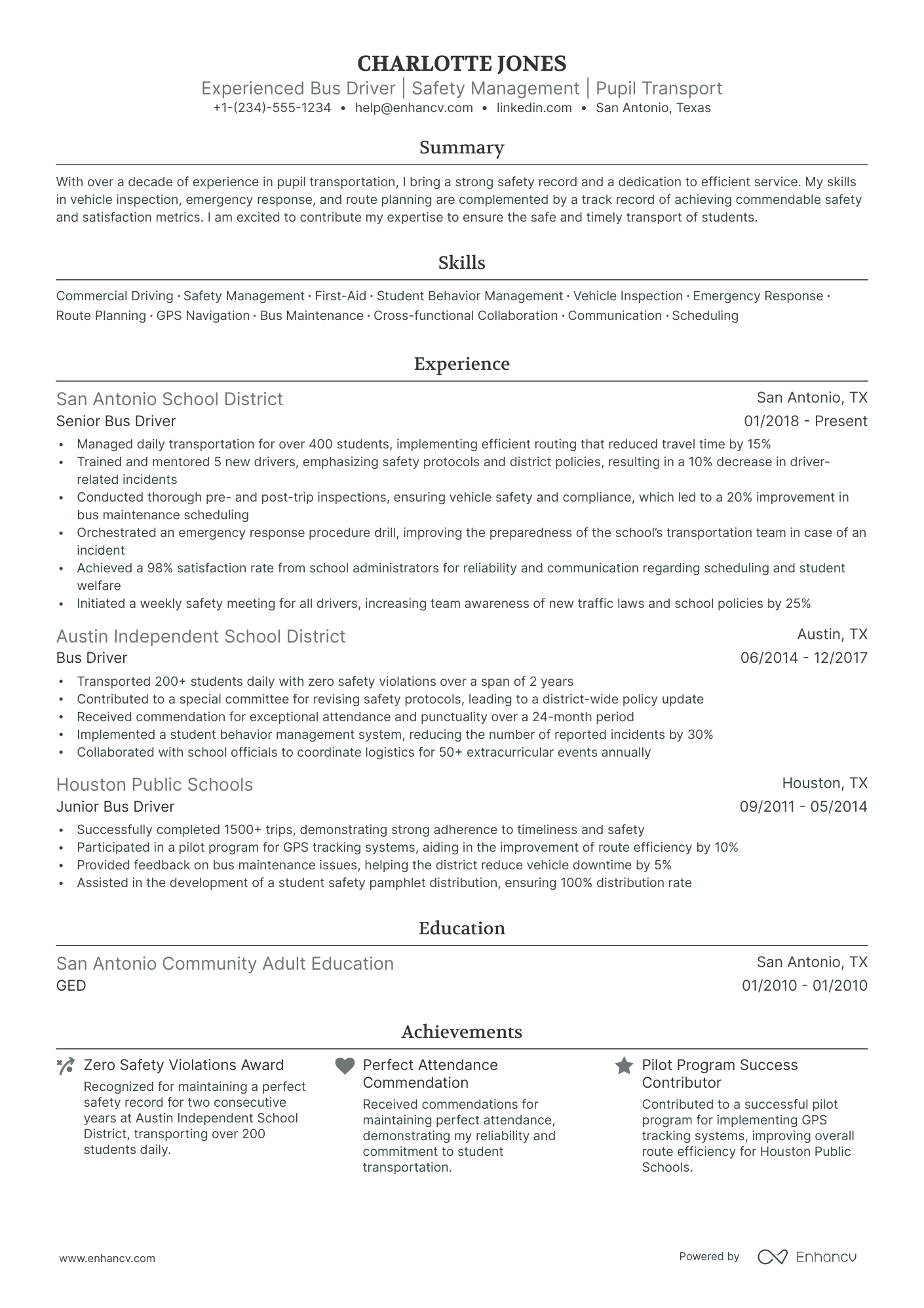 5 Bus Driver Resume Examples & Guide for 2024