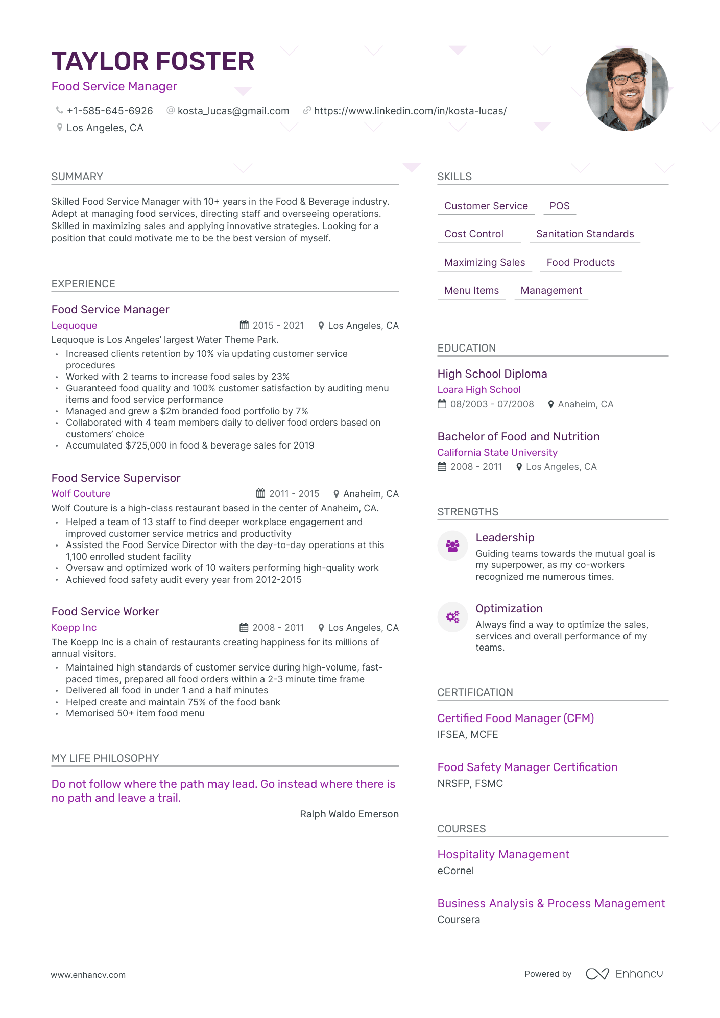 5 Food Service Resume Examples & Guide for 2024