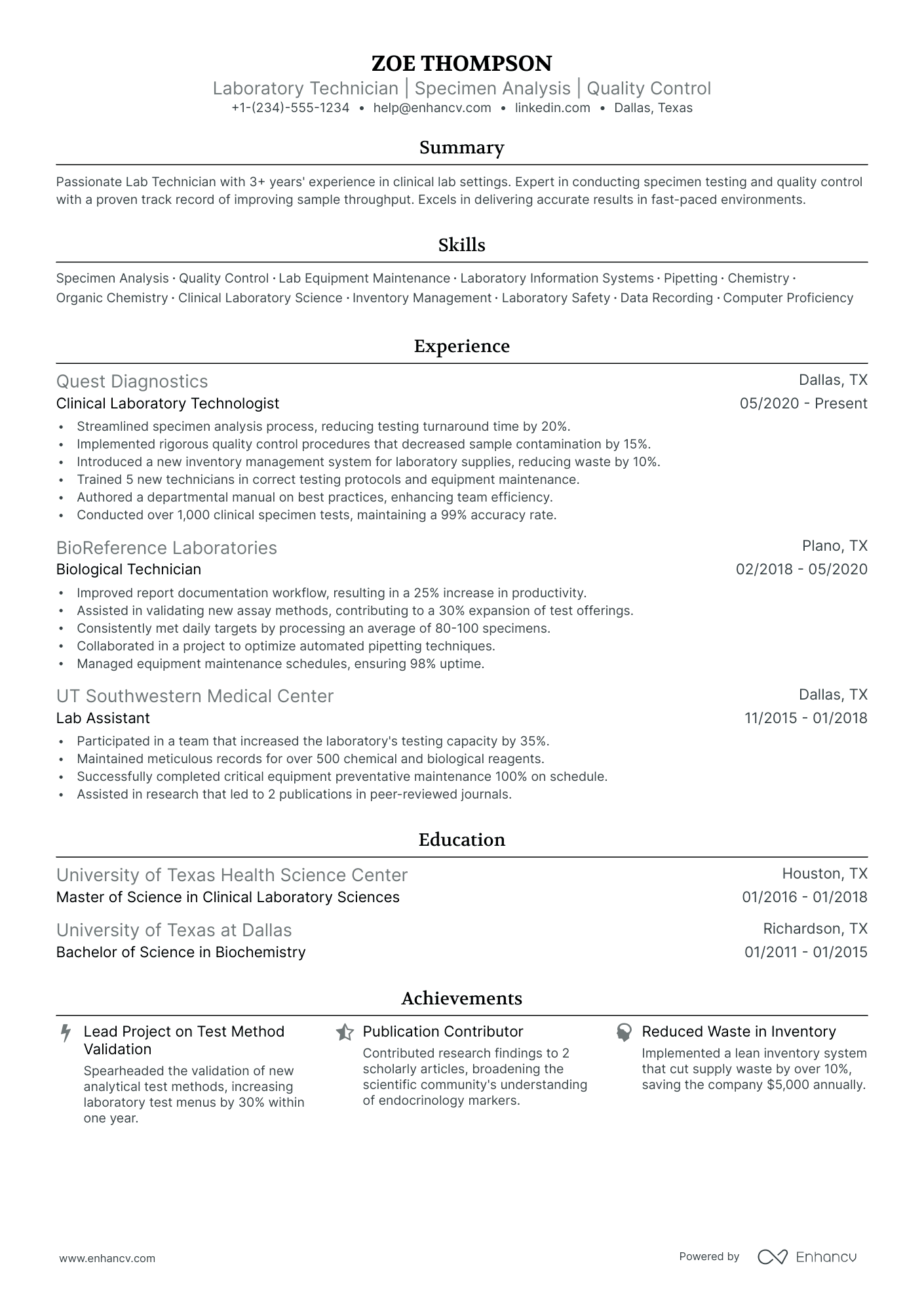 5 Lab Technician Resume Examples & Guide for 2024