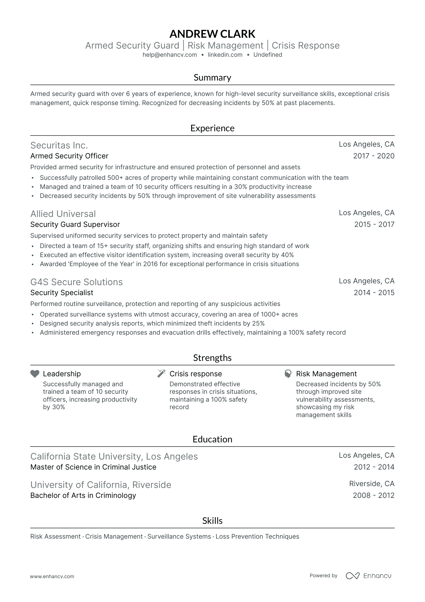 5 Armed Security Guard Resume Examples & Guide for 2024