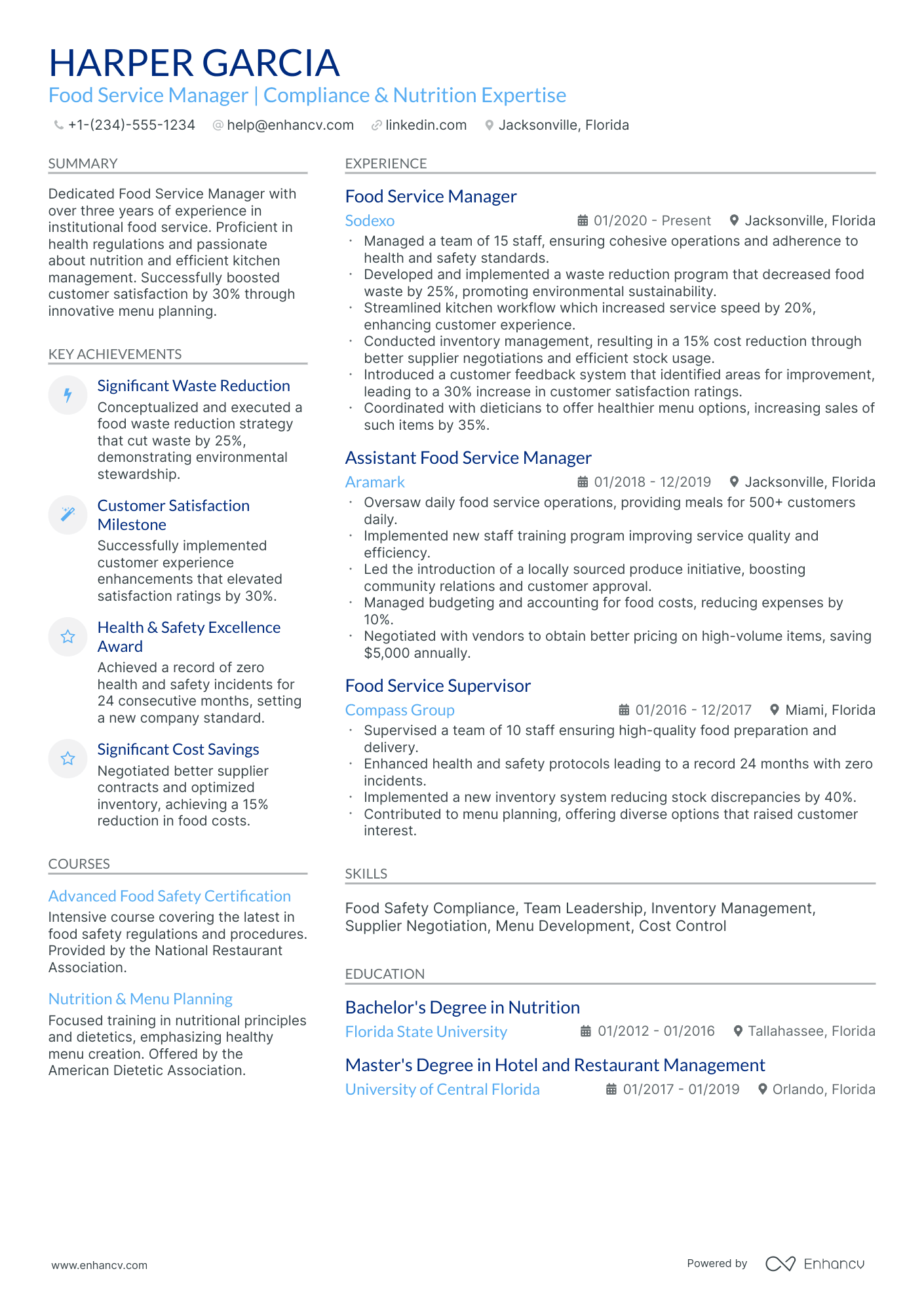 10 Food Service Manager Resume Examples & Guide for 2026