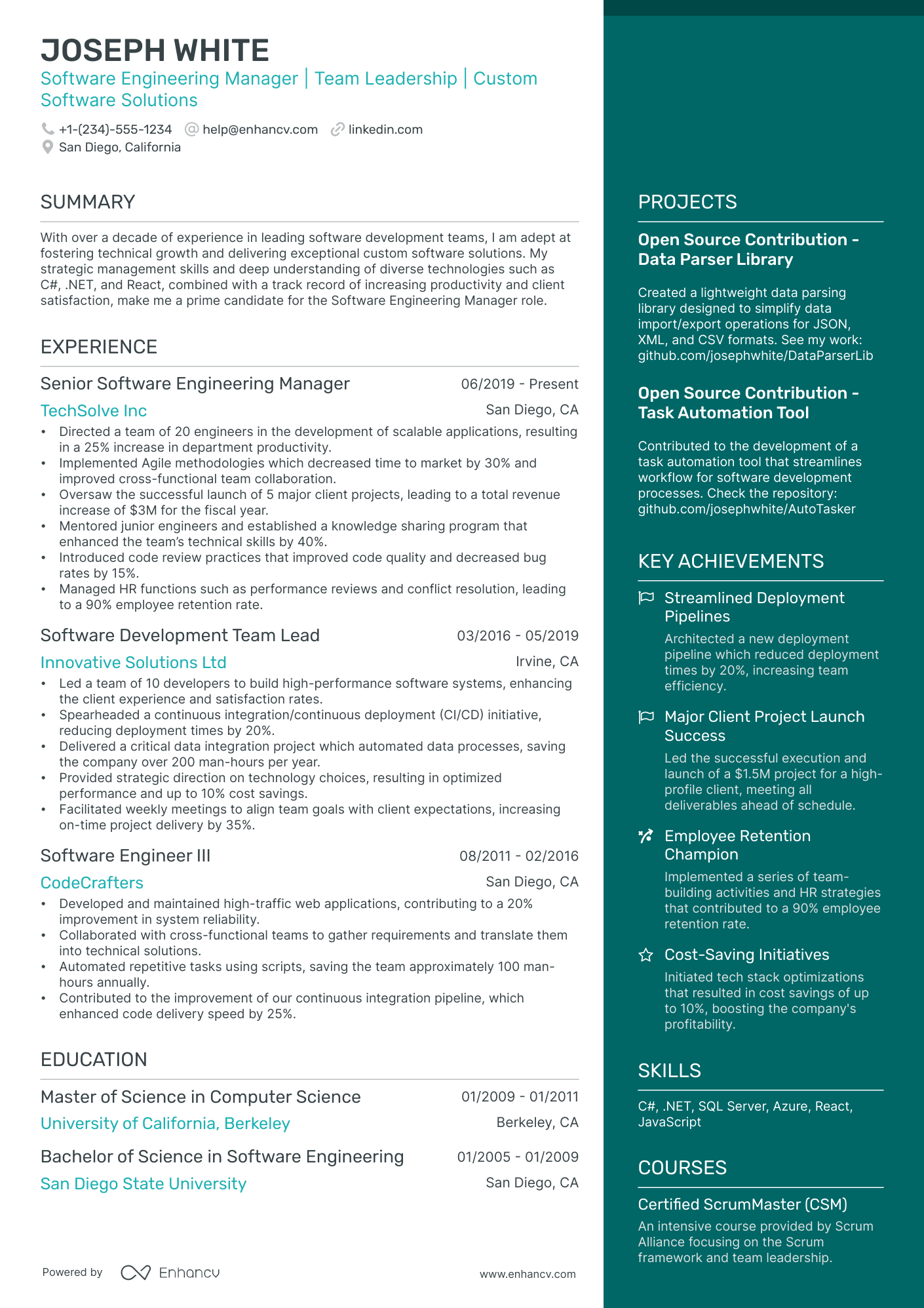 10 Software Engineering Manager Resume Examples & Guide for 2025