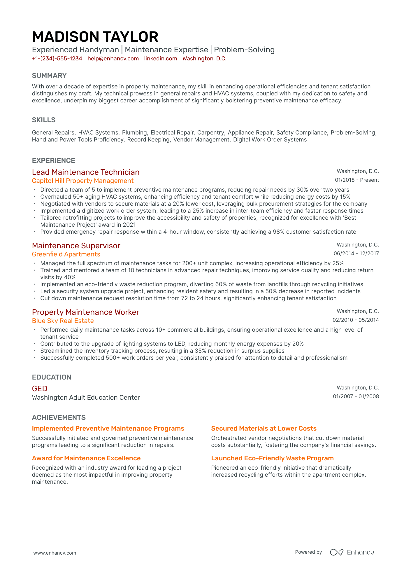 5 Handyman Resume Examples & Guide for 2024