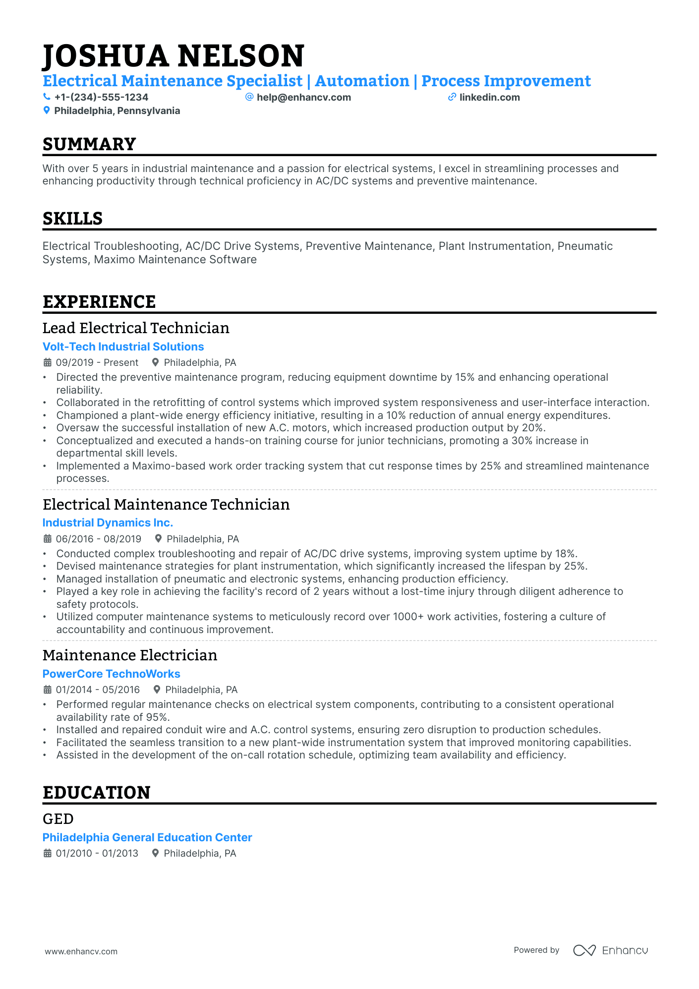 10 Electronic Technician Resume Examples & Guide for 2026