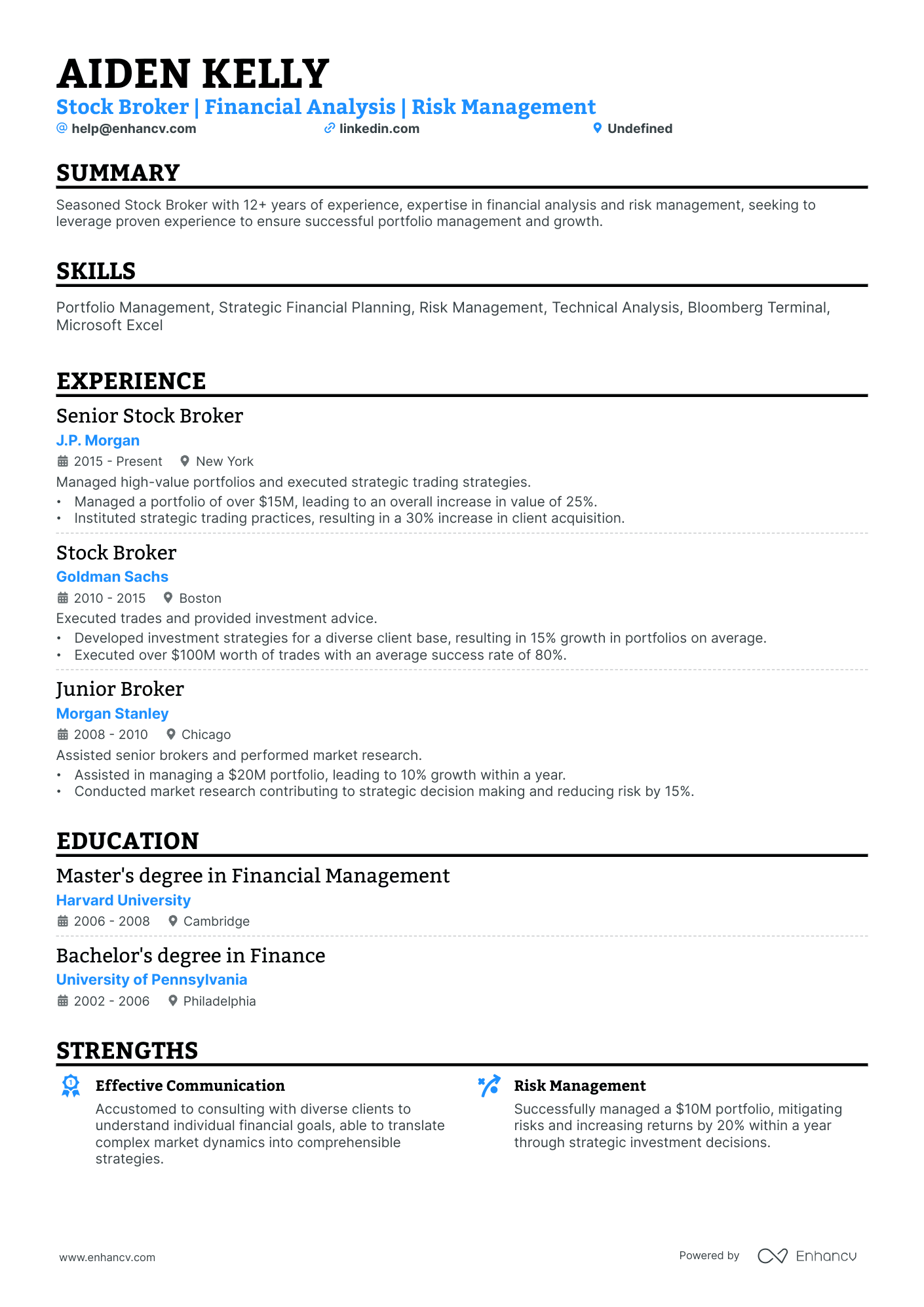 10 Stock Broker Resume Examples & Guide for 2025
