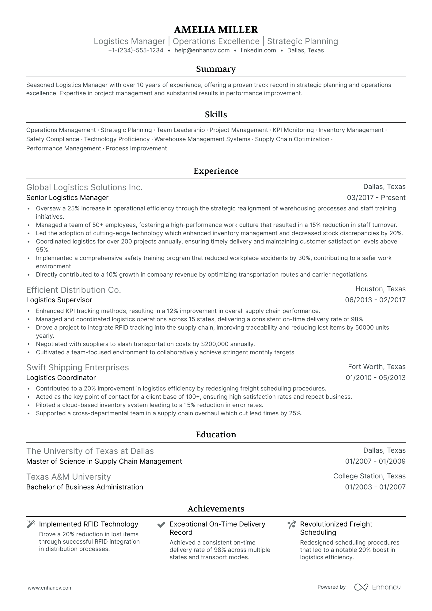 5 Logistic Manager Resume Examples & Guide for 2024