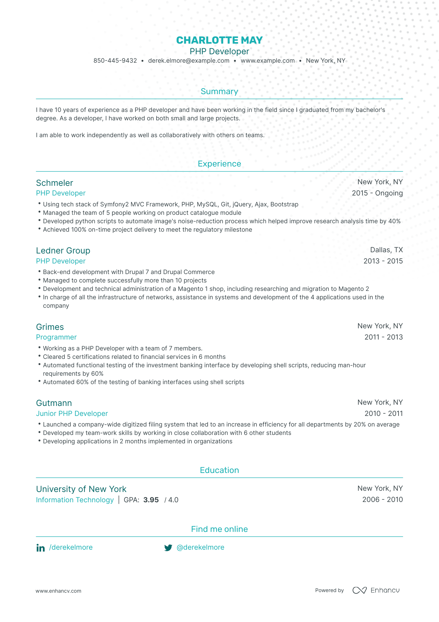 5 PhP Developer Resume Examples & Guide for 2023