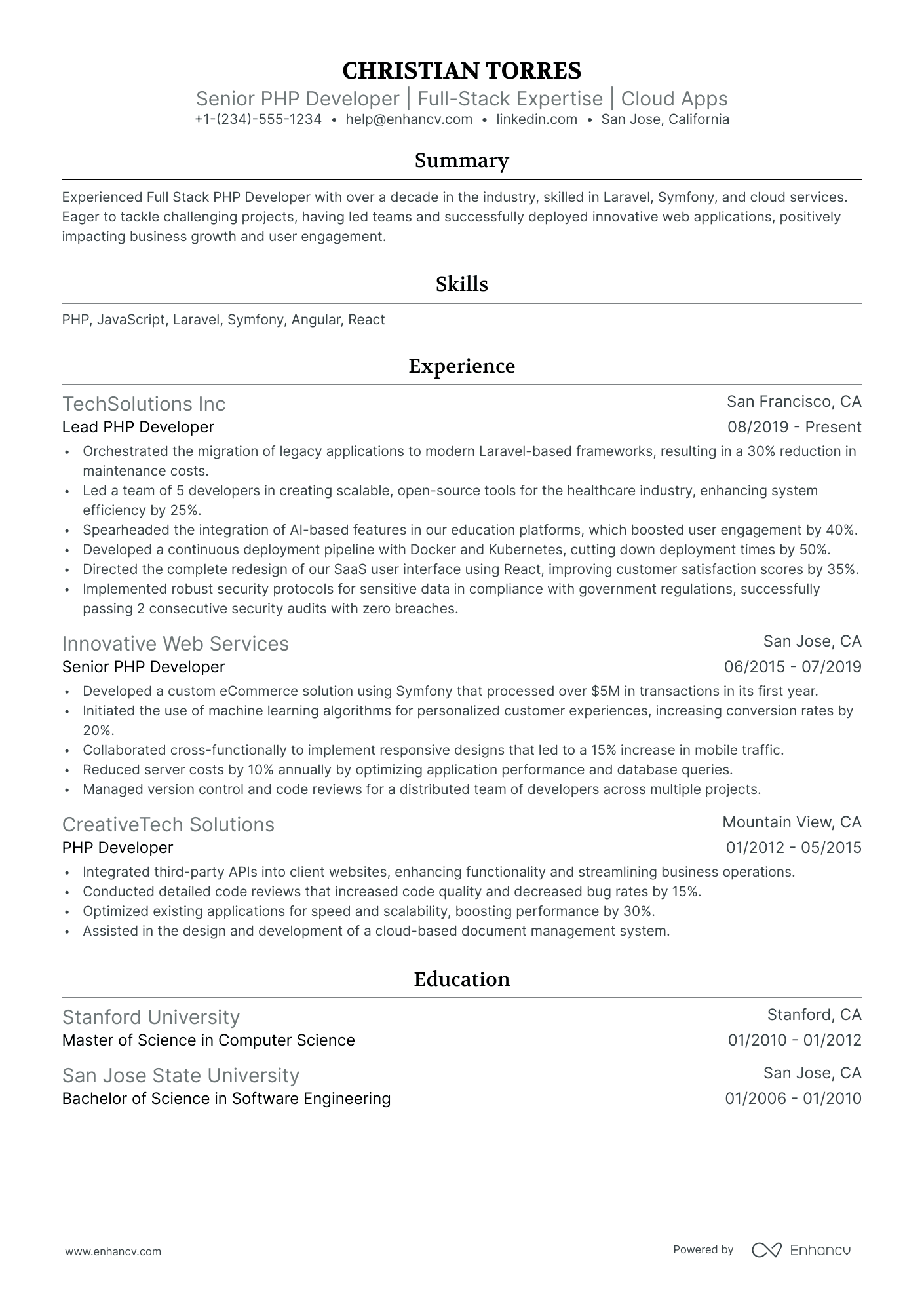 10 Senior PHP Developer Resume Examples & Guide for 2025