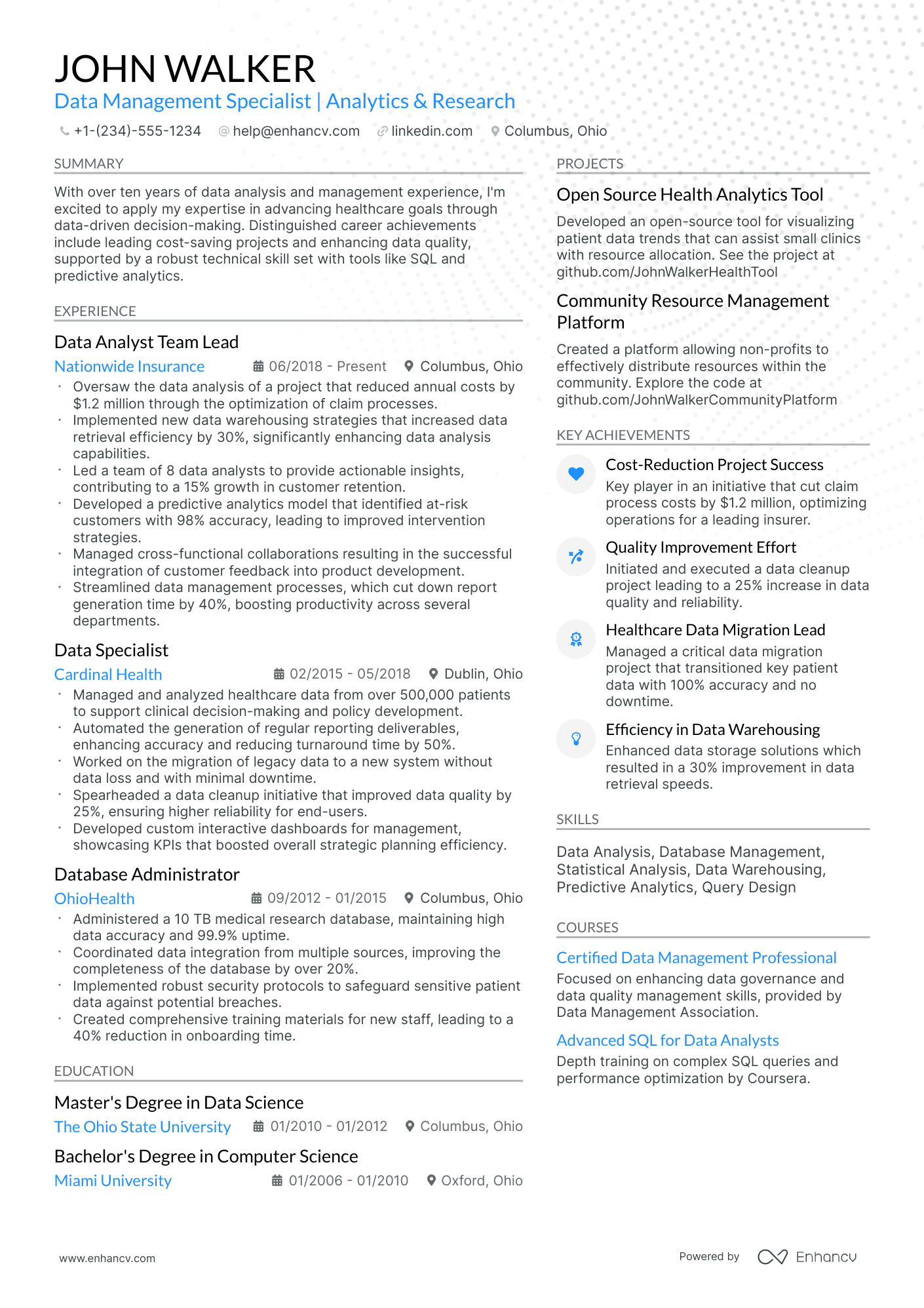 10 Data Management Analyst Resume Examples & Guide for 2025