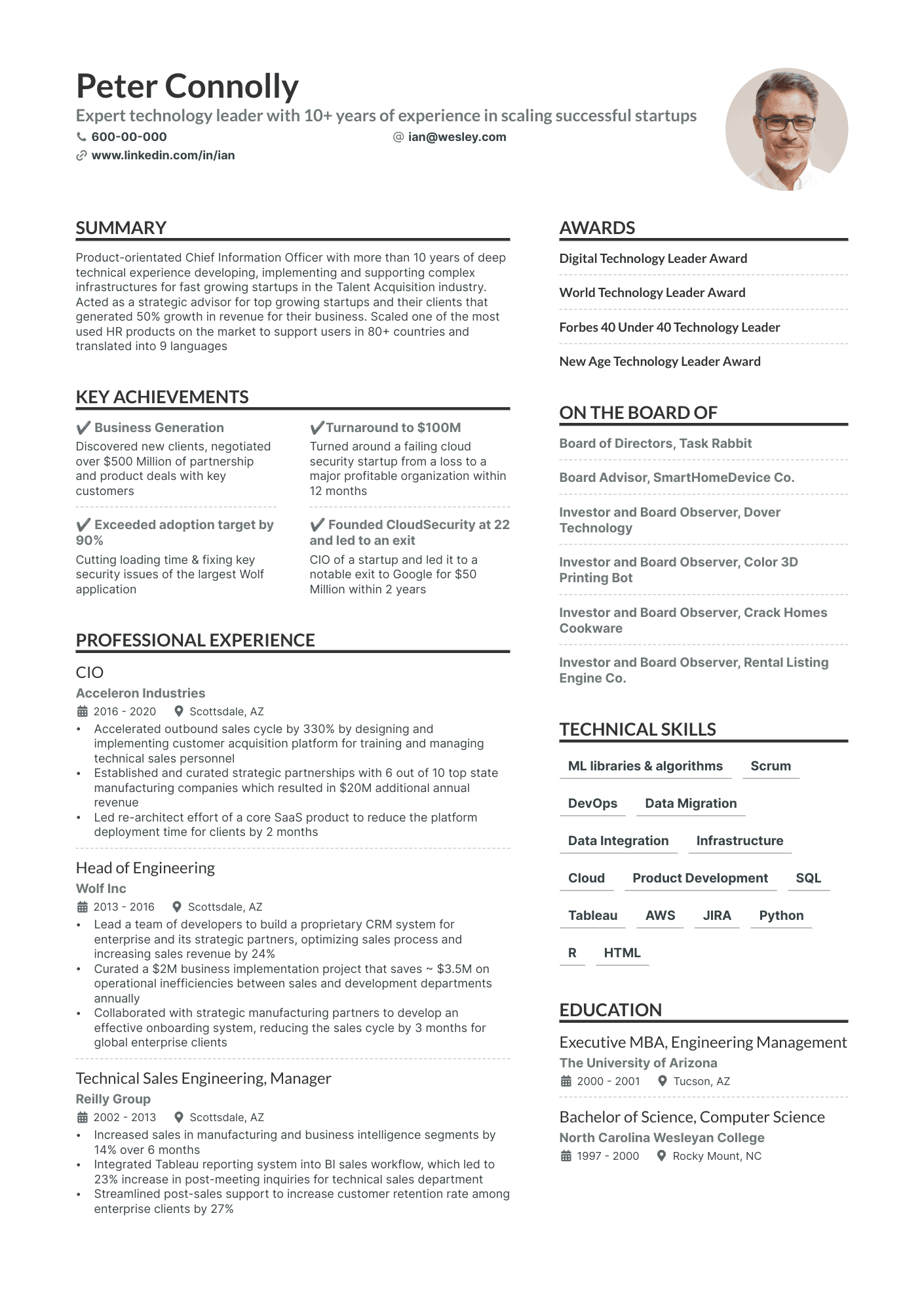 5 Chief Information Officer (CIO) Resume Examples - November 2025