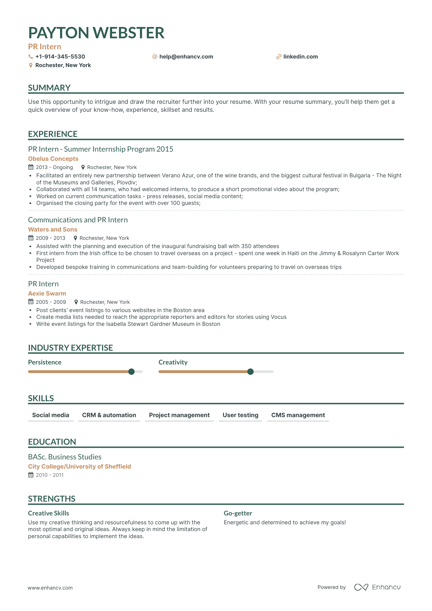 Top Pr Intern Resume Examples & Samples for 2023 | Enhancv.com (Layout ...
