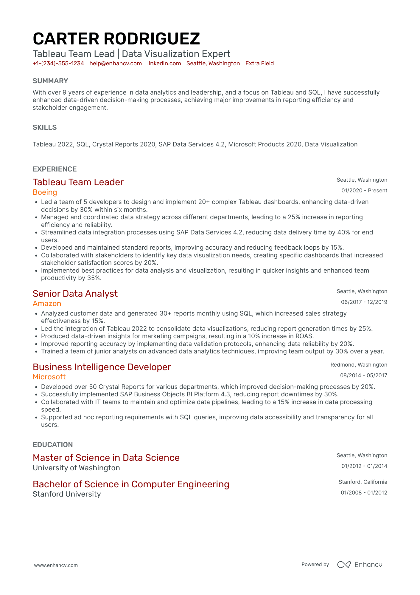 20 Tableau Developer Resume Examples & Guide for 2025