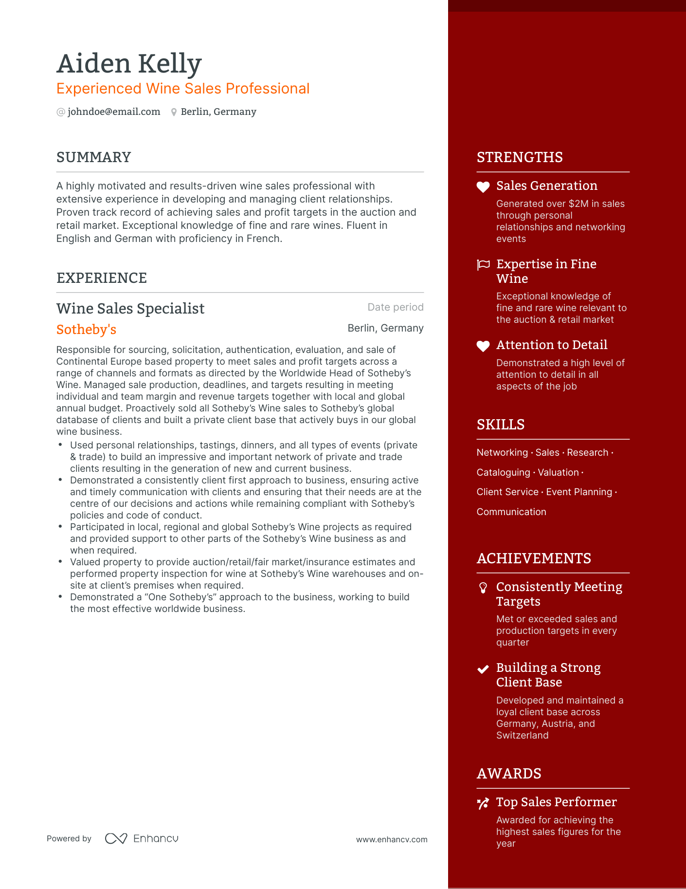 5 Wine Sale Resume Examples & Guide for 2024