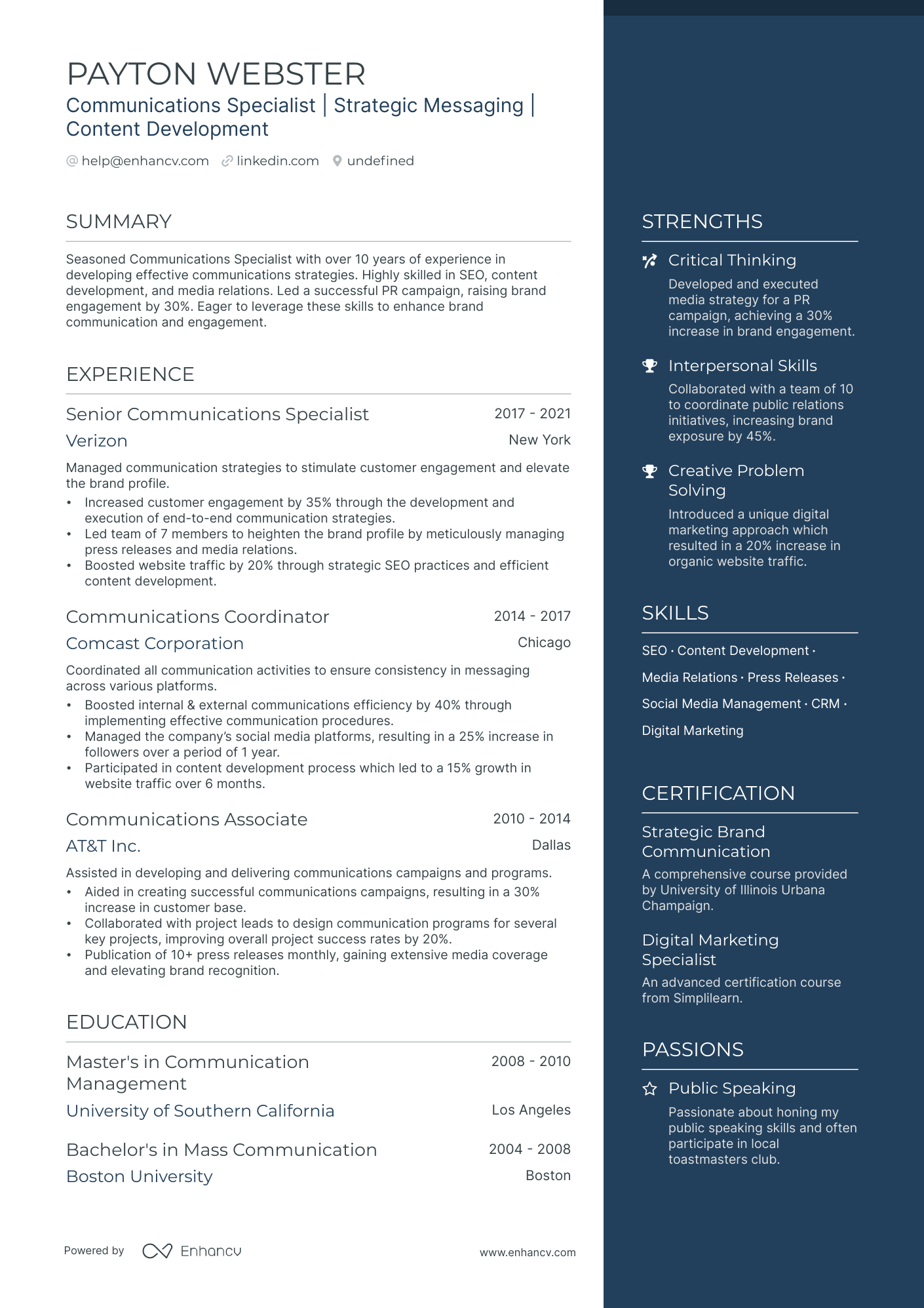 5 Communications Specialist Resume Examples & Guide for 2024