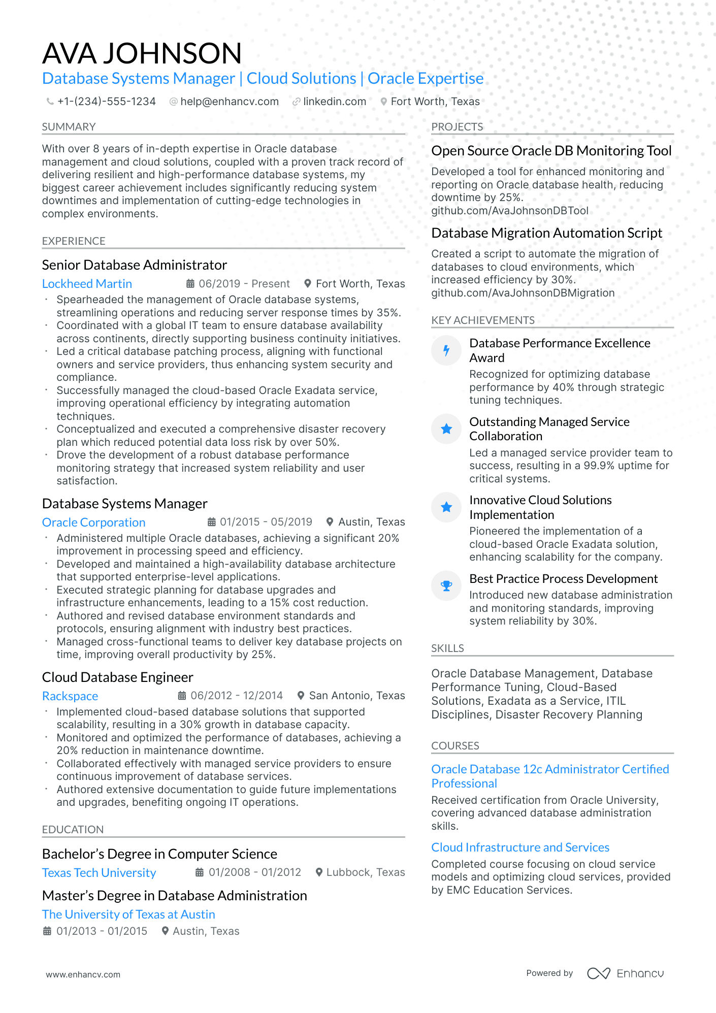 10 Oracle Database Administrator Resume Examples & Guide for 2026