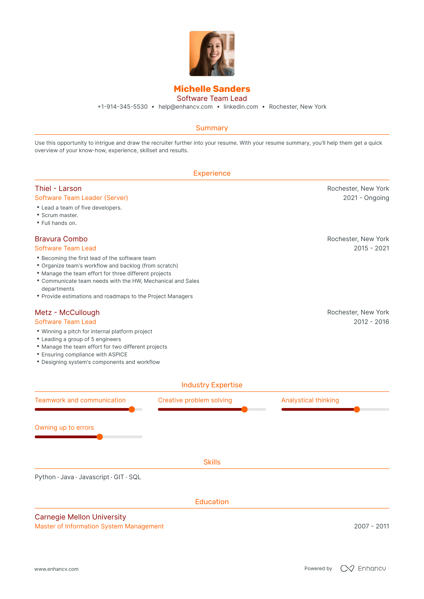 Software Team Lead Resume Examples & Guide for 2023 (Layout, Skills ...