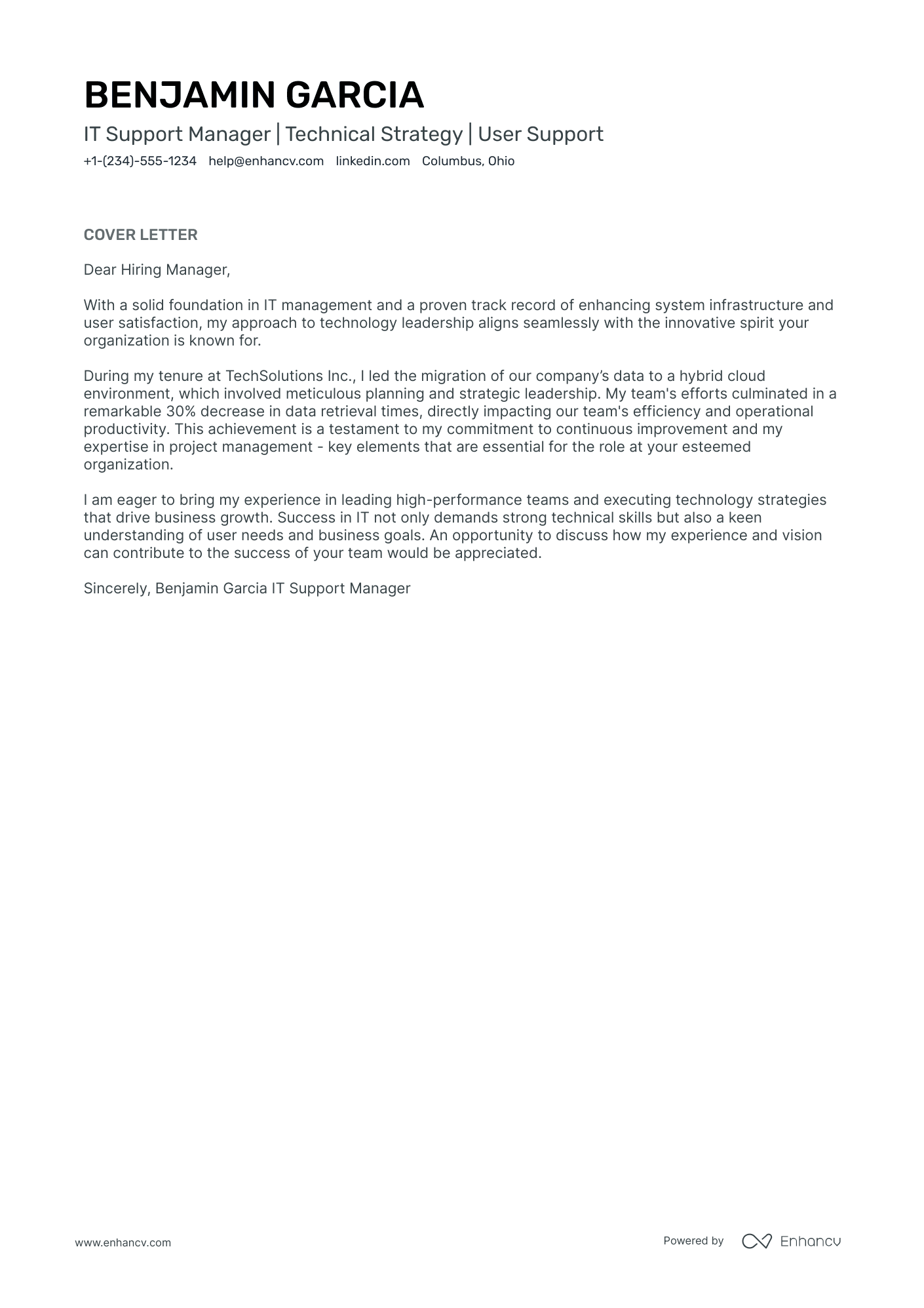 16 Professional IT Manager Cover Letter Examples and Template for 2024 ...