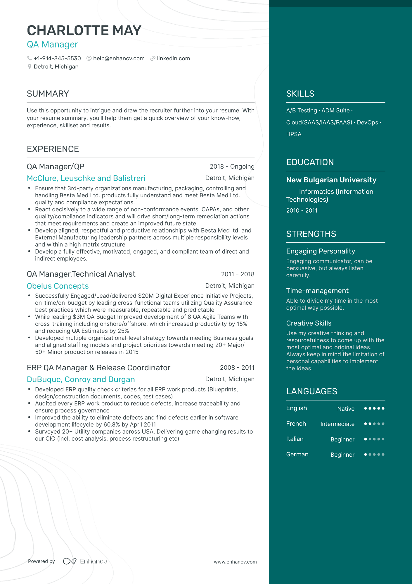 QA Manager Resume Examples & Guide for 2023 (Layout, Skills, Keywords ...