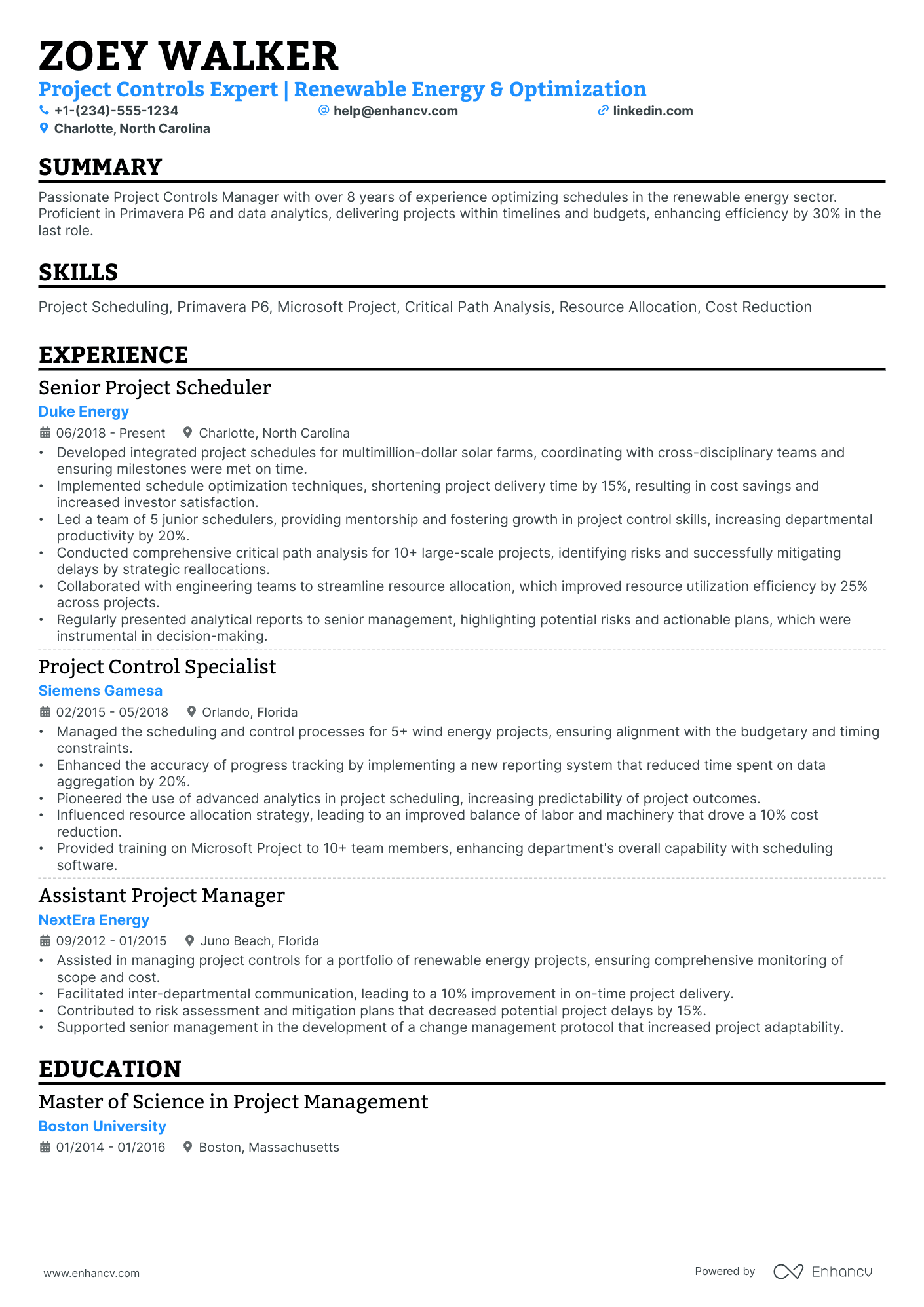 10 Project Controls Manager Resume Examples & Guide for 2025