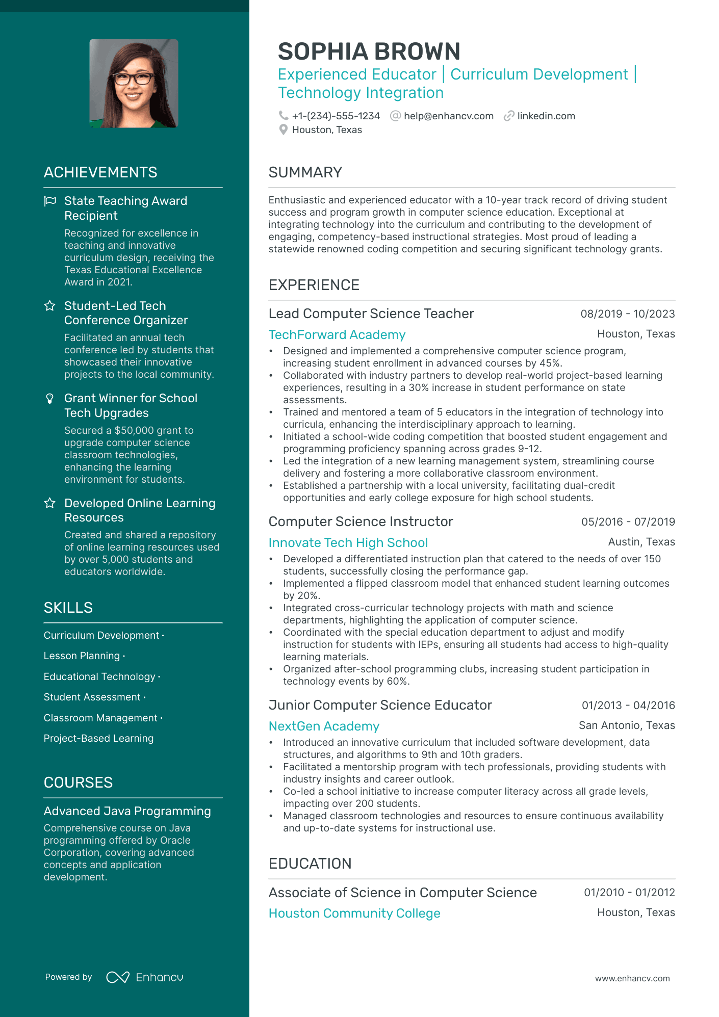 5 Computer Science Teacher Resume Examples & Guide for 2024