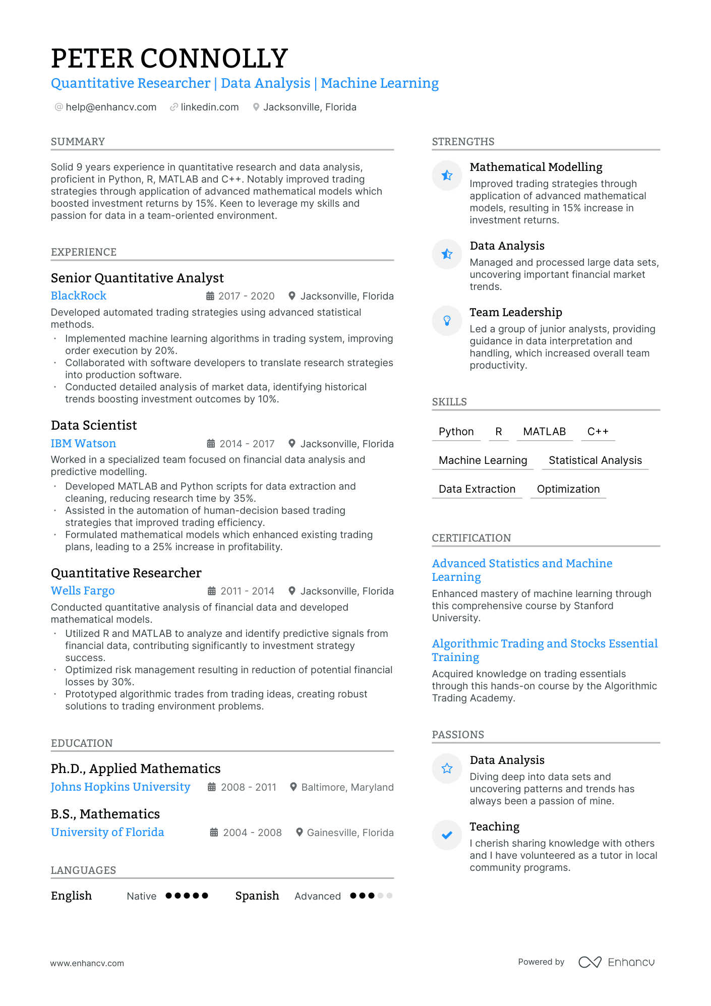 5 Quantitative Researcher Resume Examples & Guide for 2024