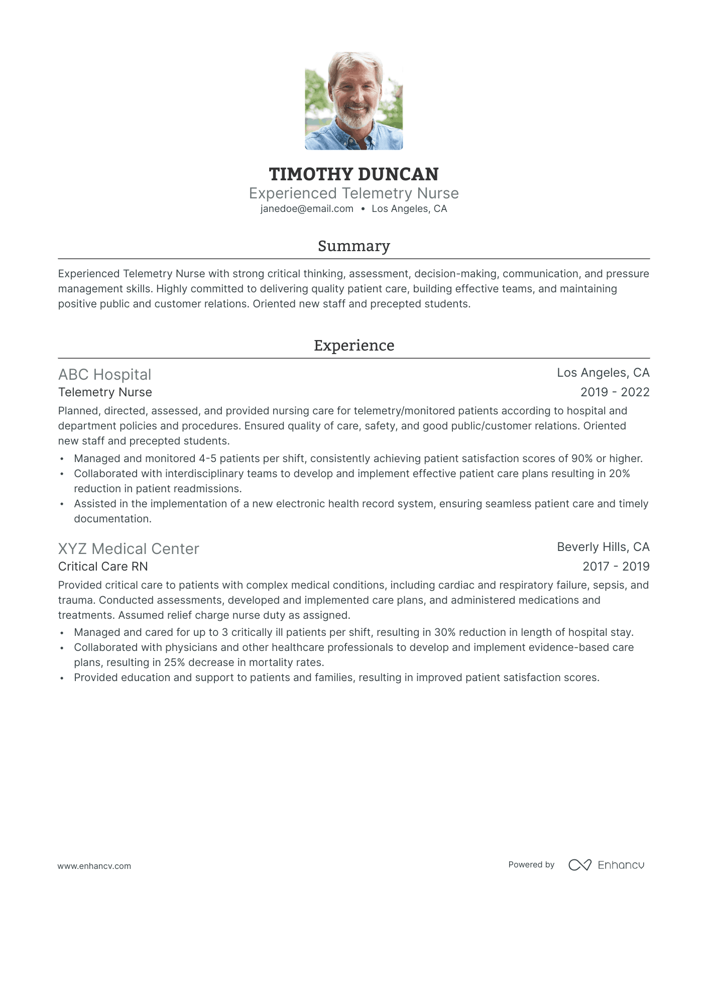 5 Telemetry Nurse Resume Examples & Guide for 2024
