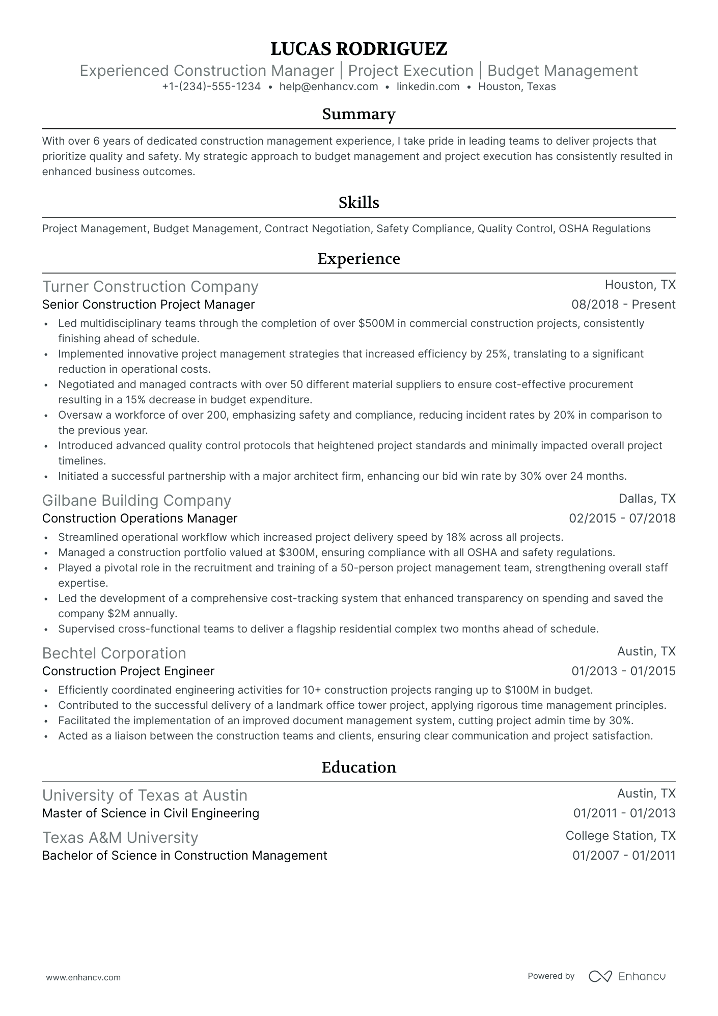 10 Construction General Manager Resume Examples & Guide for 2026