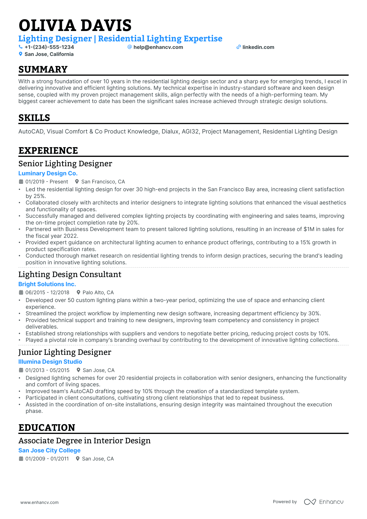 10 Lighting Designer Resume Examples & Guide for 2026