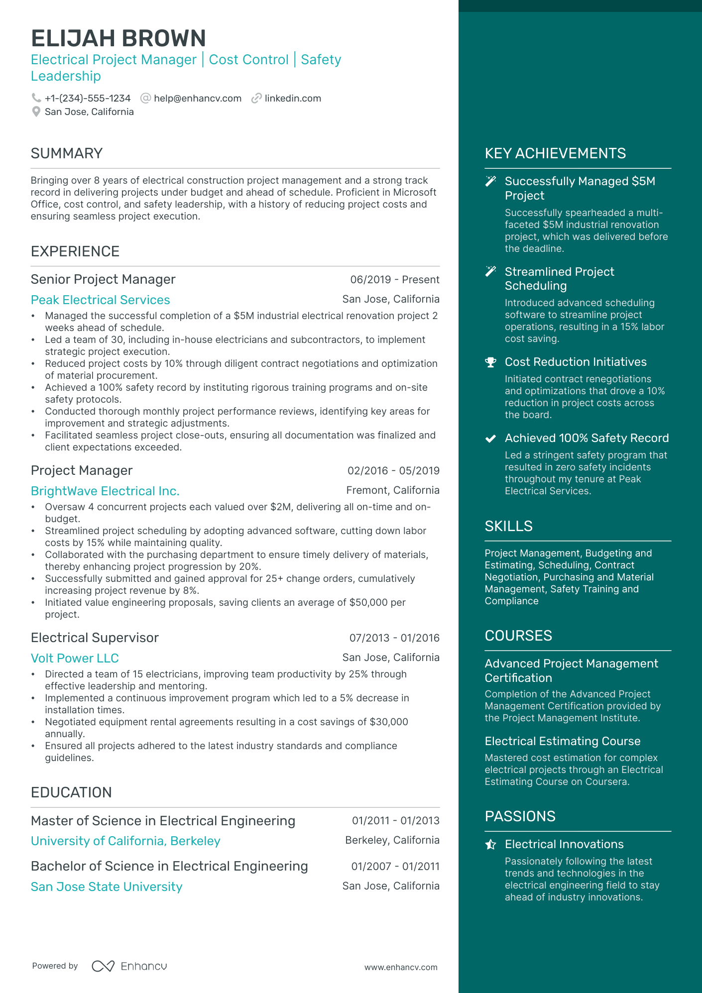 10 Electrical Project Manager Resume Examples & Guide for 2026