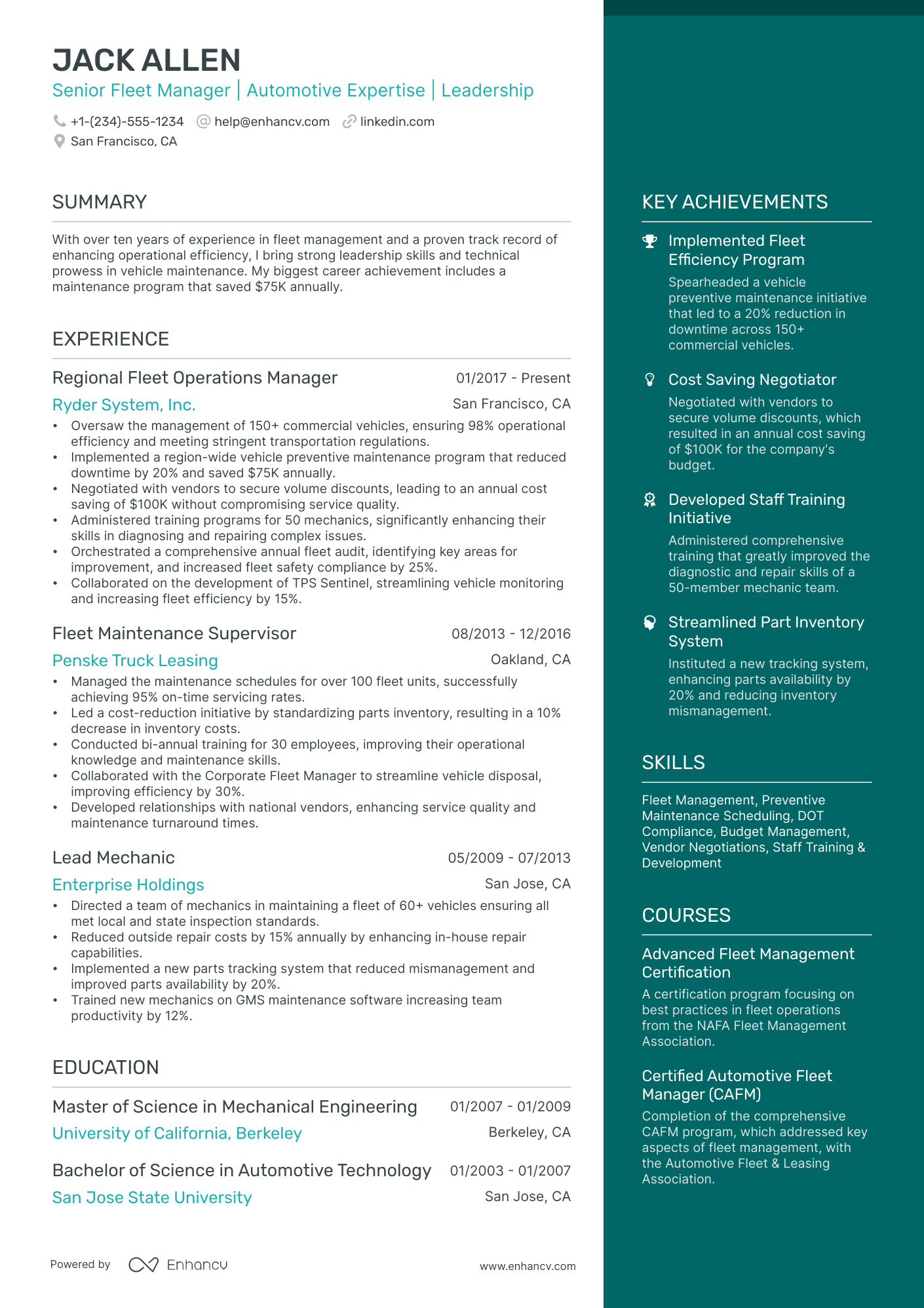 10 Fleet Manager Resume Examples & Guide for 2026