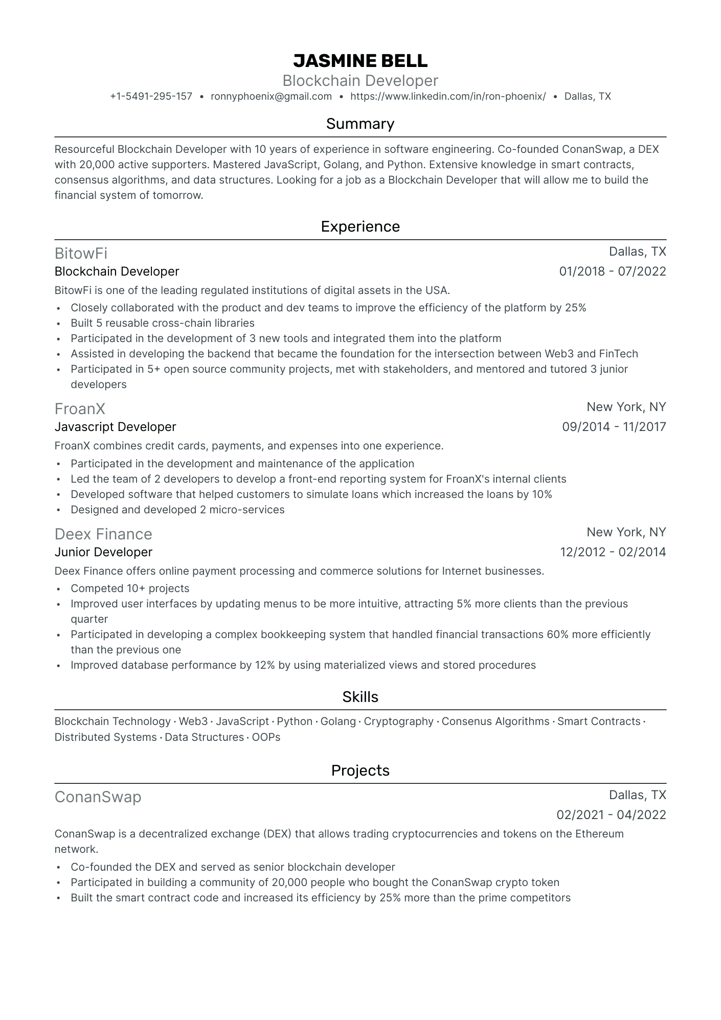 5 Blockchain Developer Resume Examples & Guide for 2024