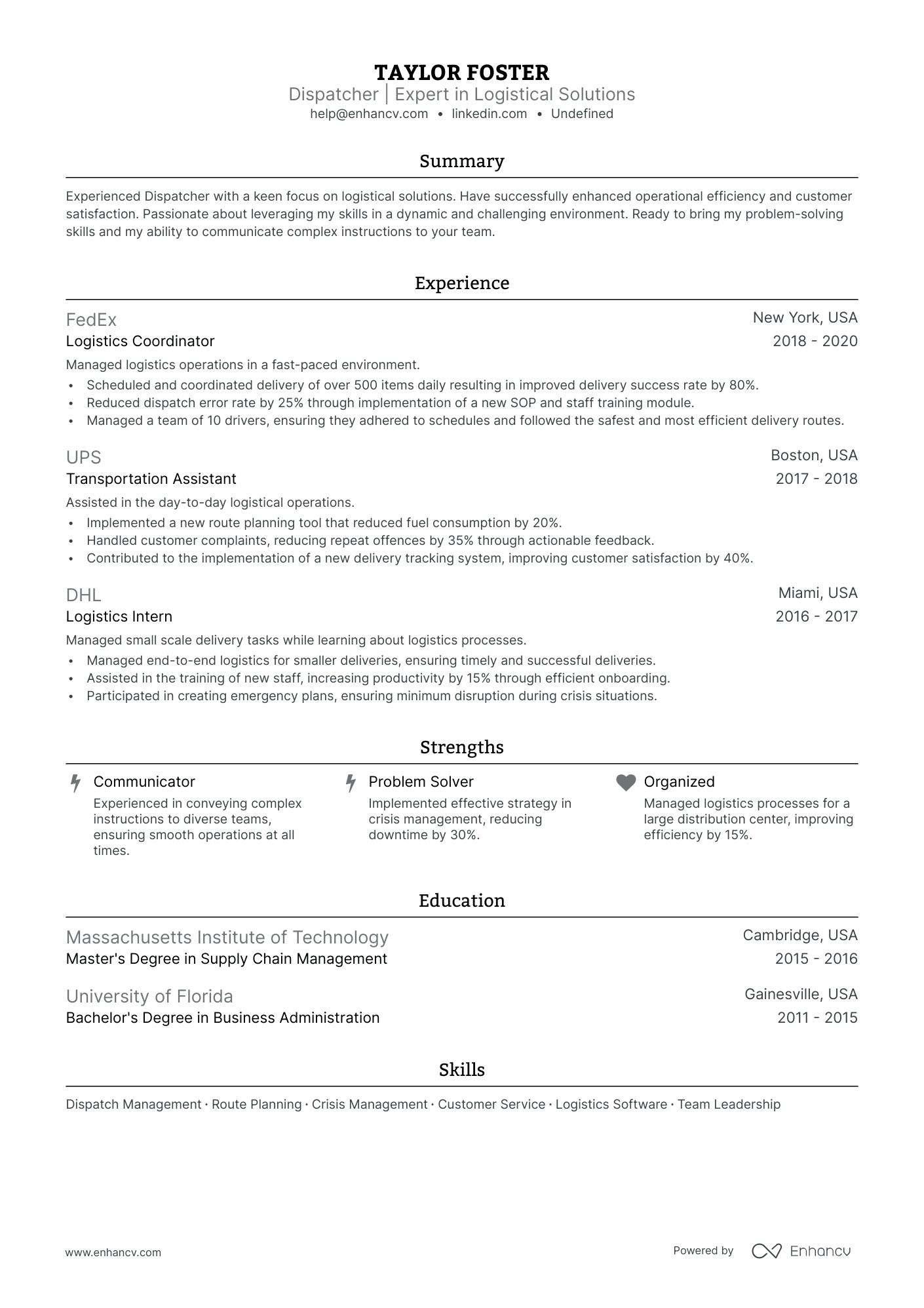 5 Entry Level Dispatcher Resume Examples & Guide for 2024