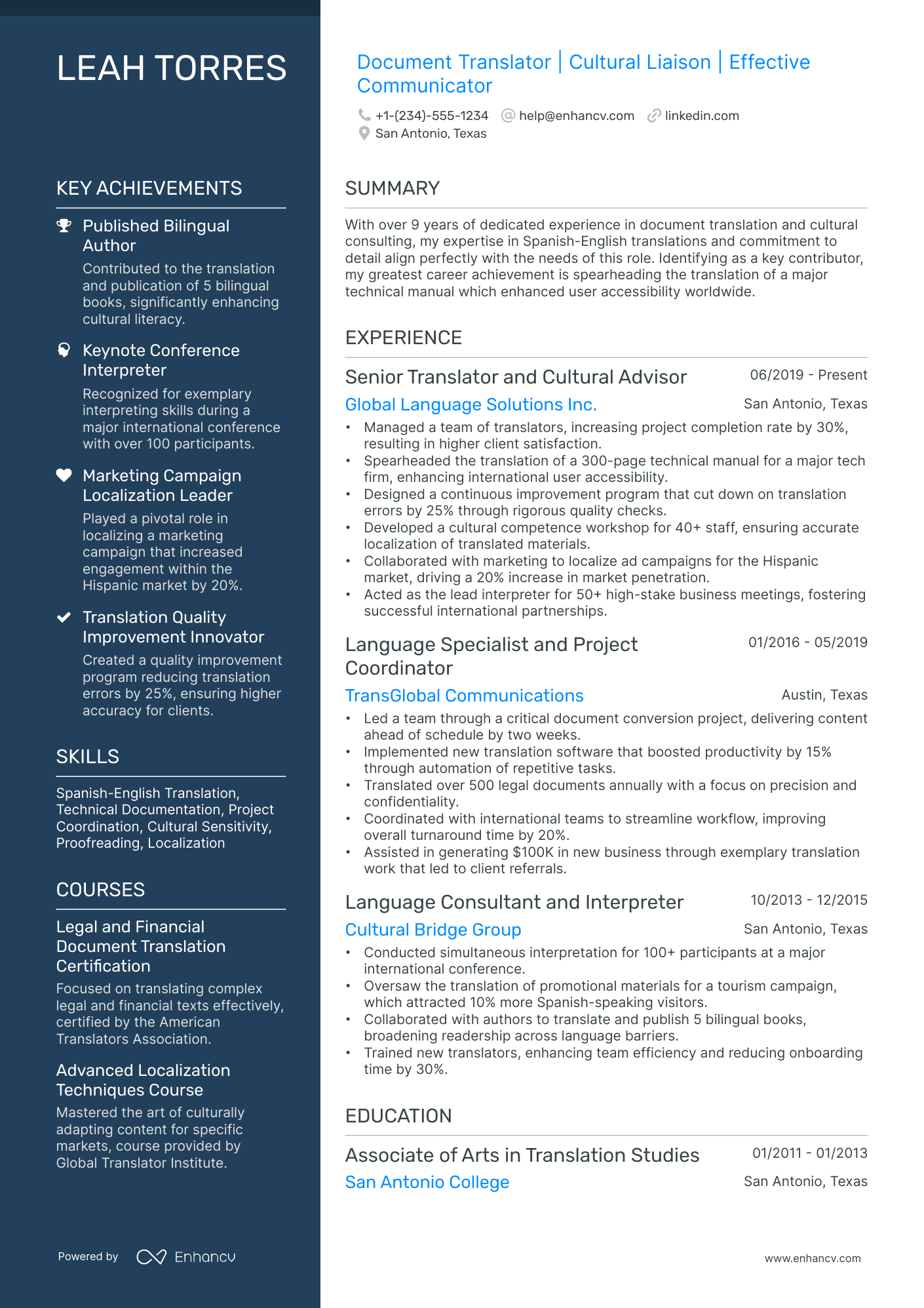 10 Spanish Translator Resume Examples, Templates & Guide for 2026