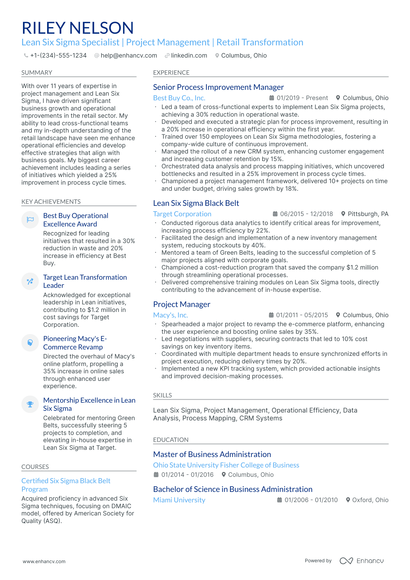 10 Six Sigma Resume Examples & Guide for 2025