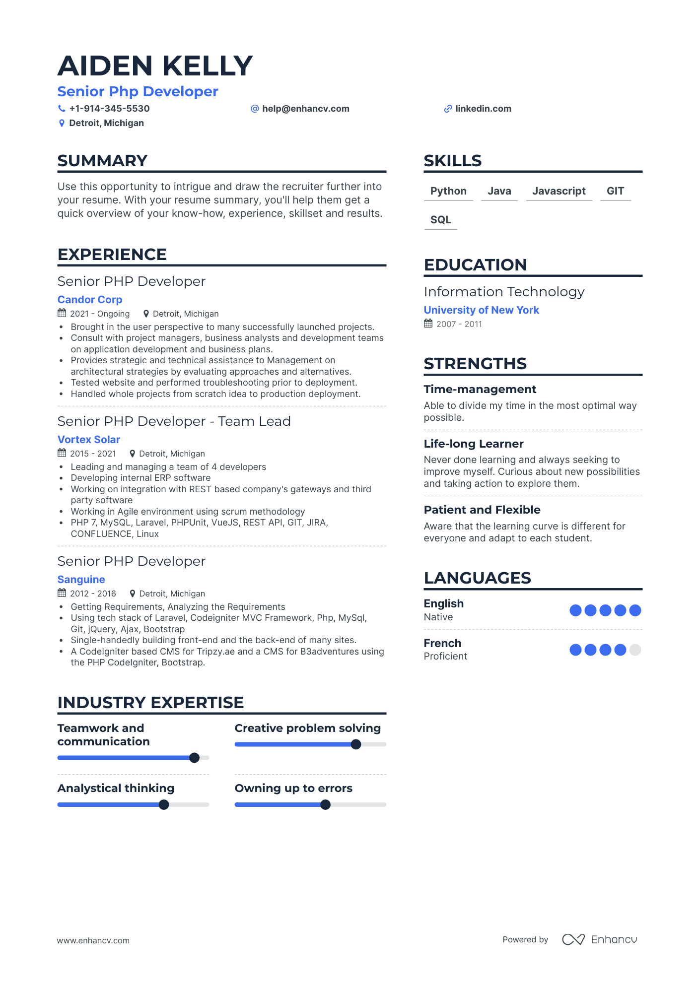 Senior Php Developer Resume Examples & Guide for 2023 (Layout, Skills ...